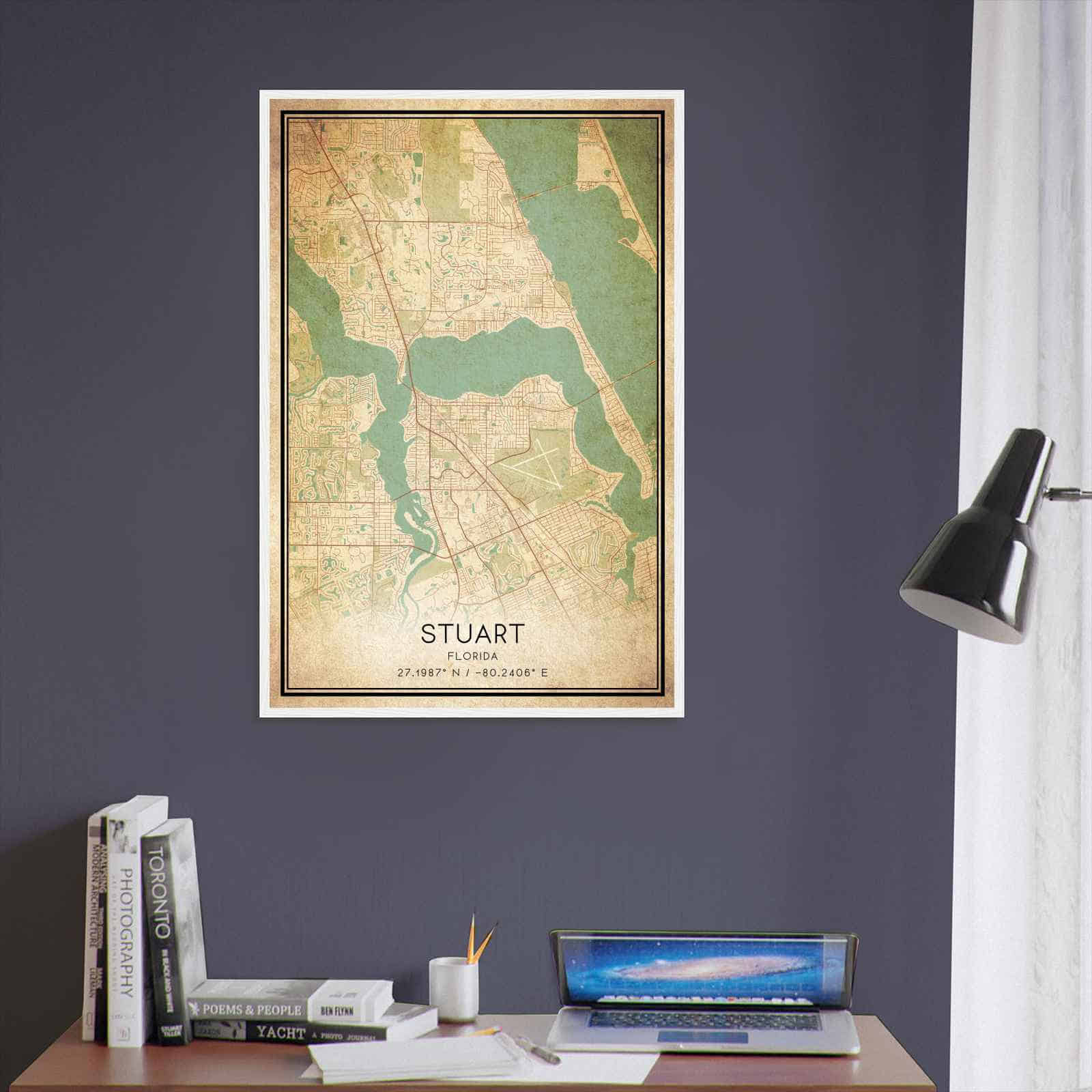 Vintage Stuart Florida Map Poster, Modern Home Decor Wall Art Print ...