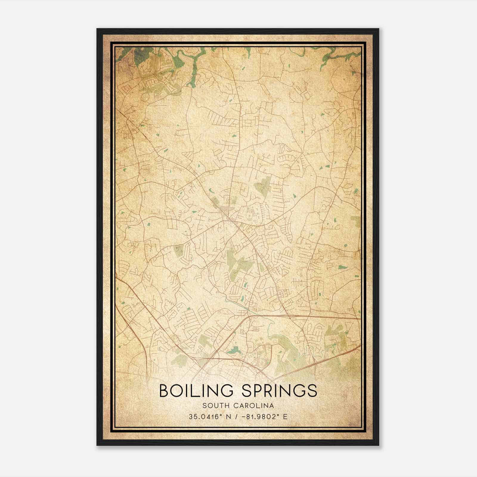 Vintage Boiling Springs South Carolina Map Poster, Modern Home Decor ...