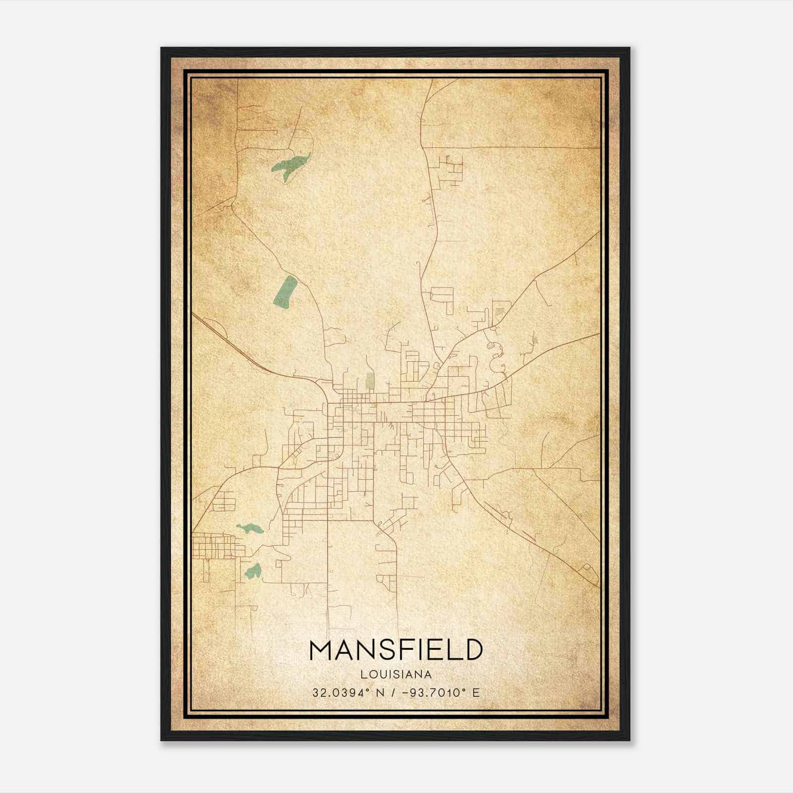 Vintage Mansfield Louisiana Map Poster, Modern Home Decor Wall Art ...