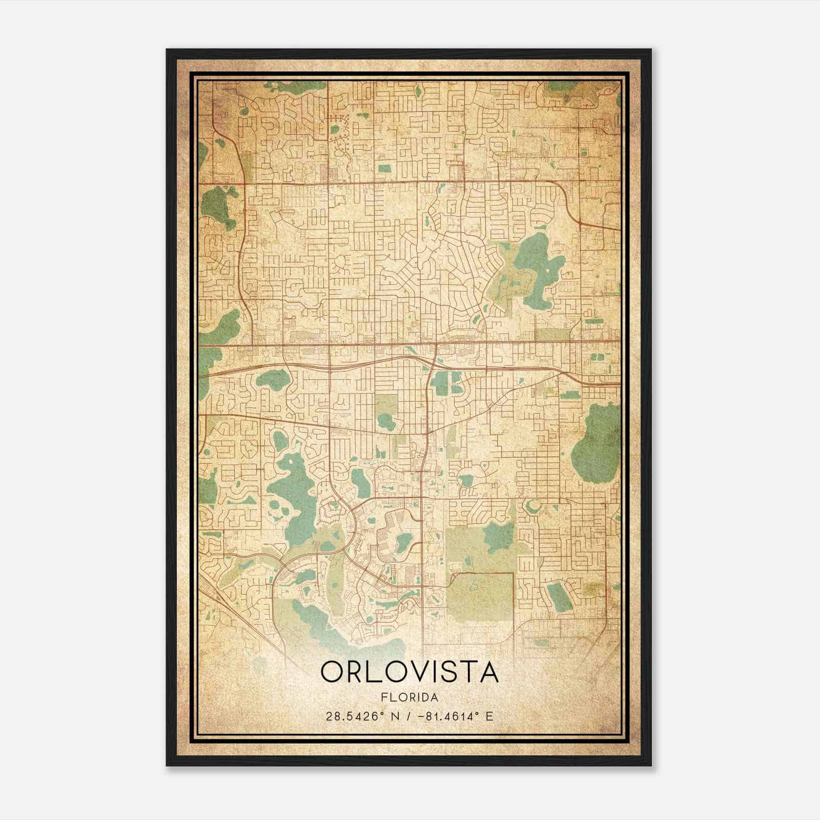Vintage Orlovista Florida Map Poster, Modern Home Decor Wall Art Print - Custom Maps & Posters