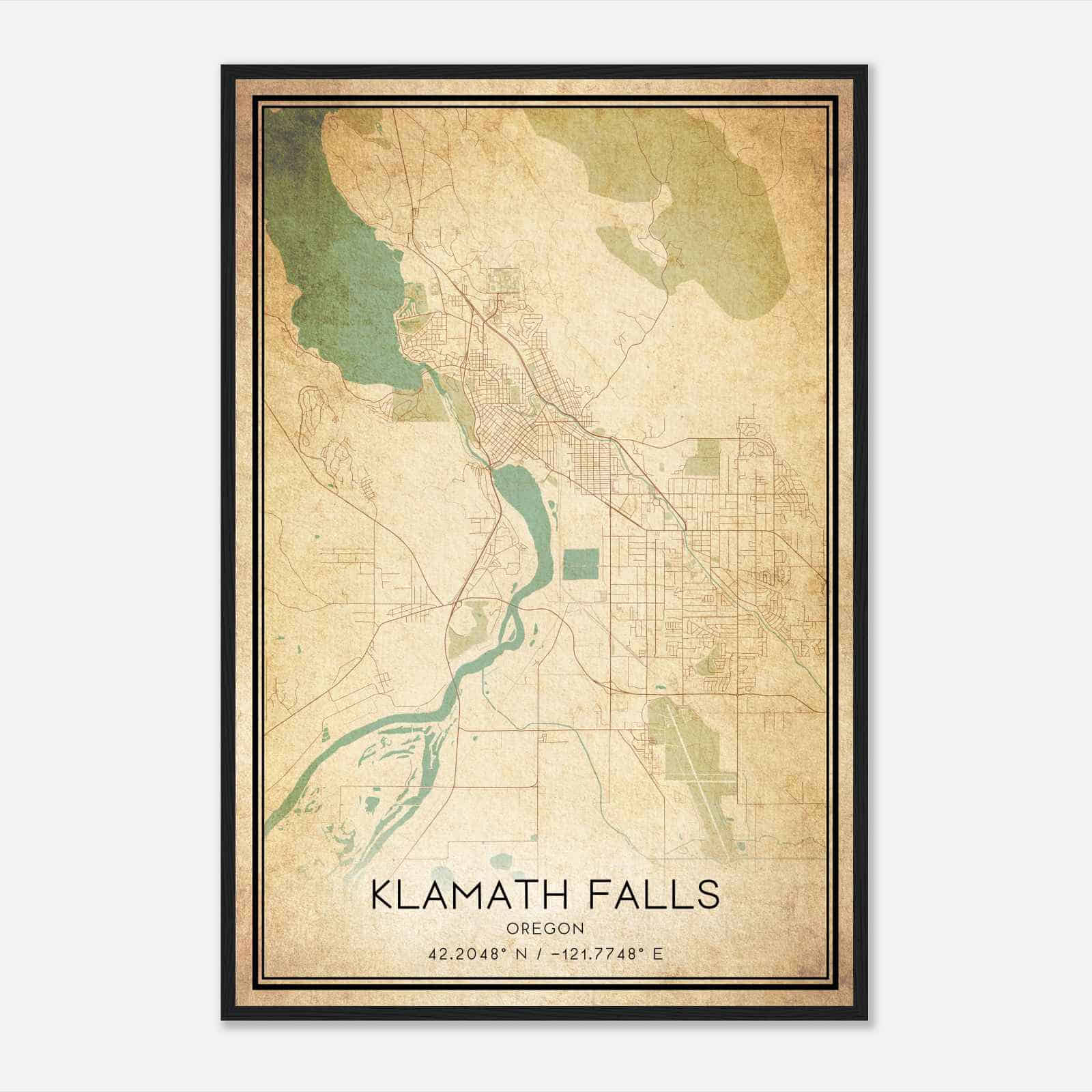Vintage Klamath Falls Oregon Map Poster, Modern Home Decor Wall Art ...