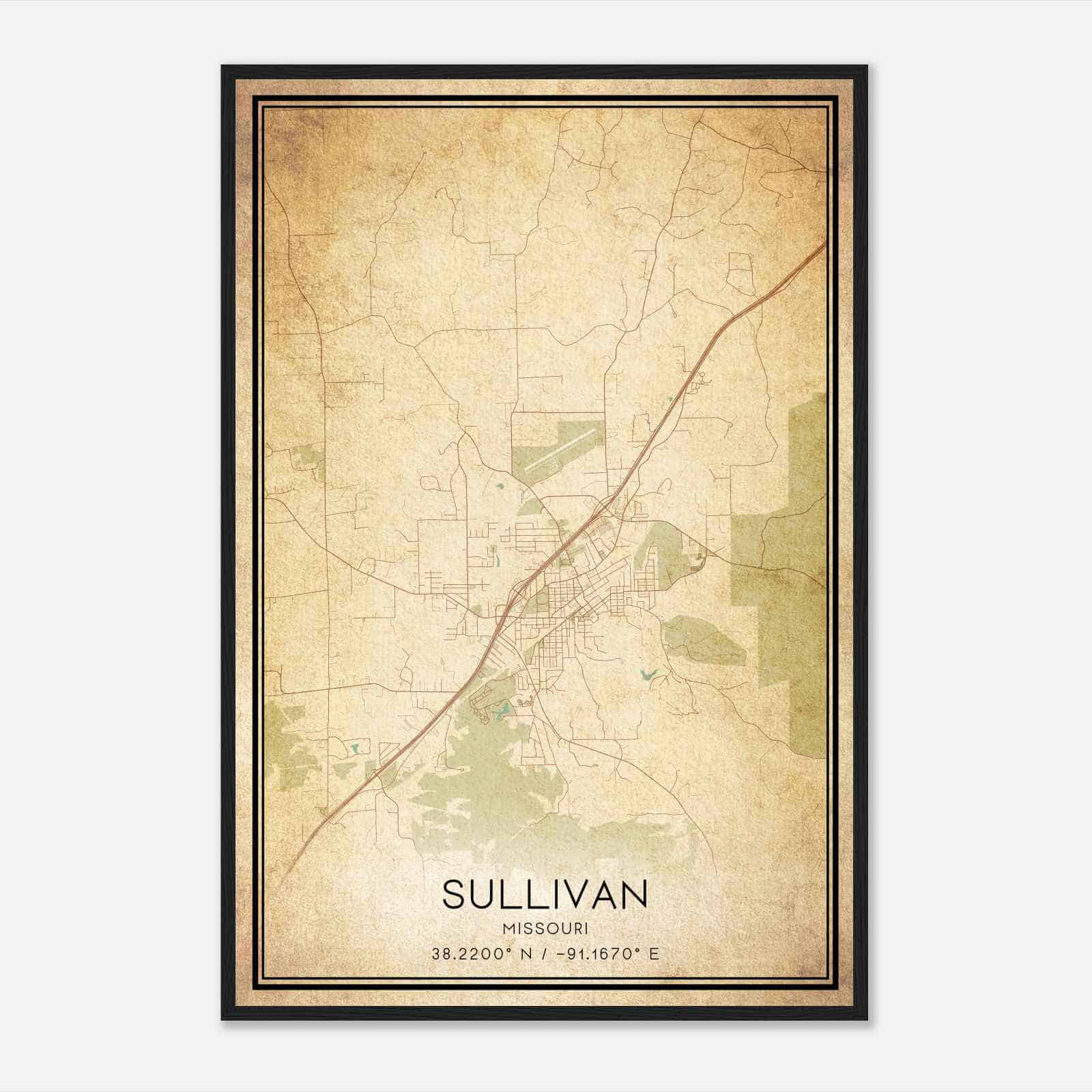 Vintage Sullivan Missouri Map Poster, Modern Home Decor Wall Art Print ...