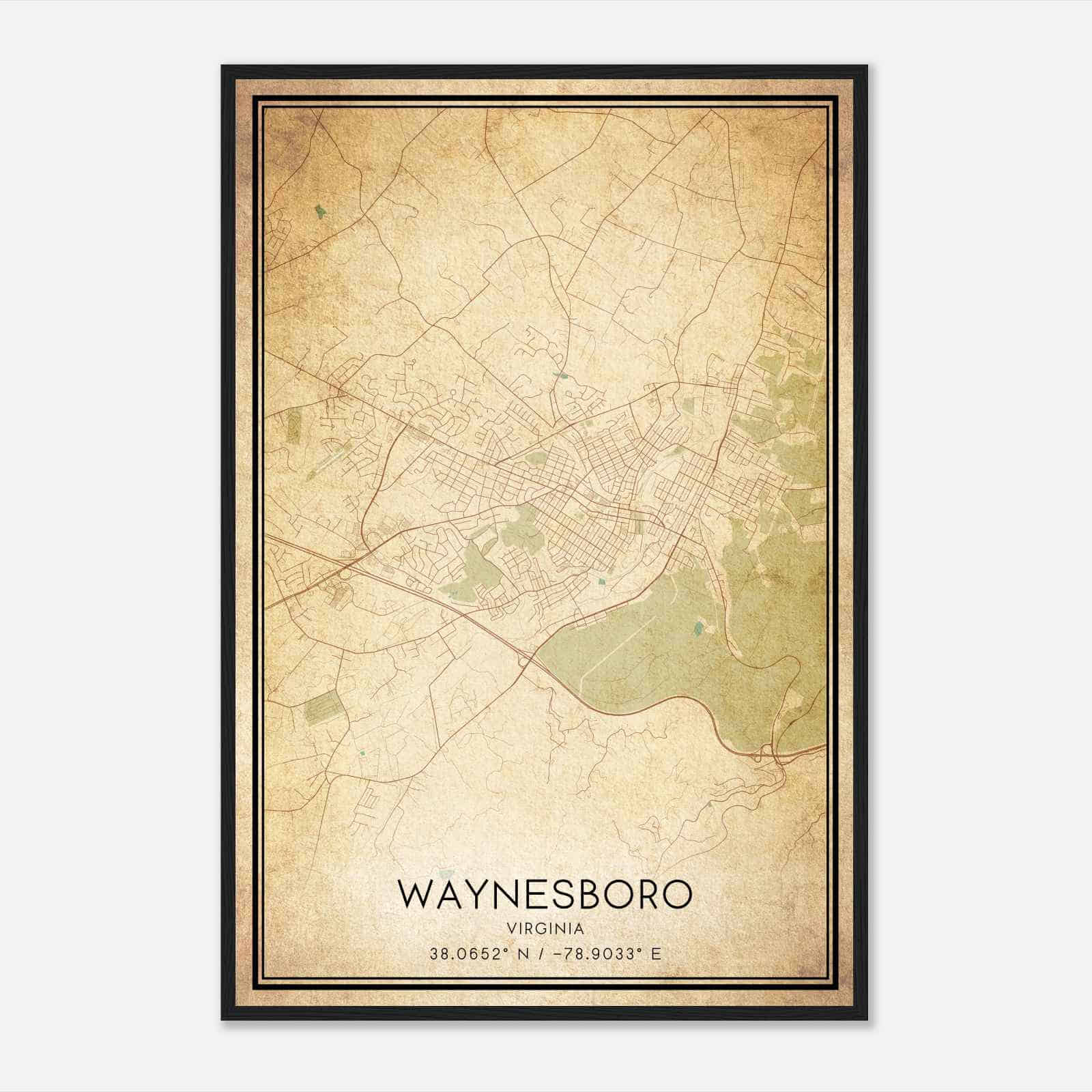 Vintage Waynesboro Virginia Map Poster, Modern Home Decor Wall Art ...