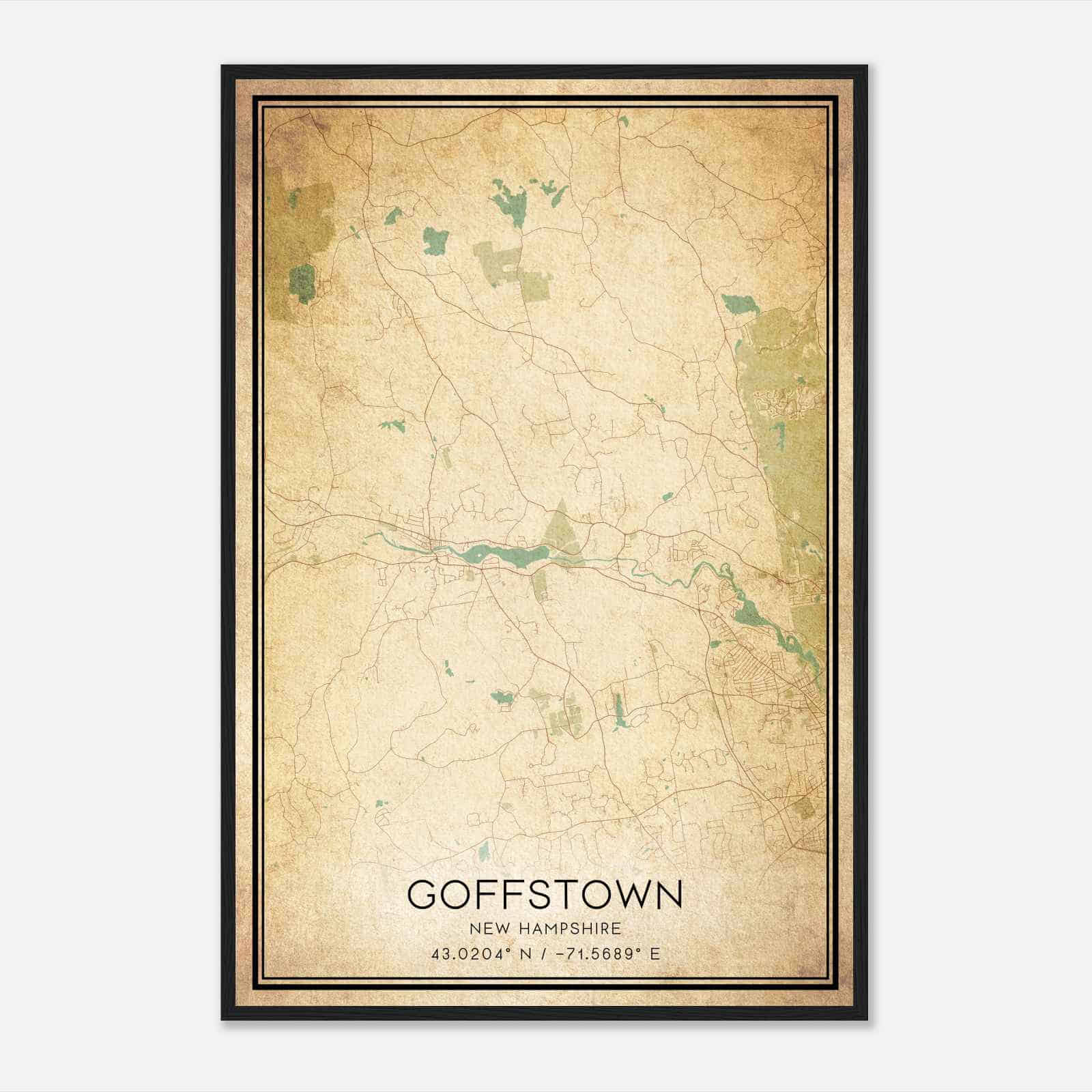 Vintage Goffstown New Hampshire Map Poster, Modern Home Decor Wall Art ...