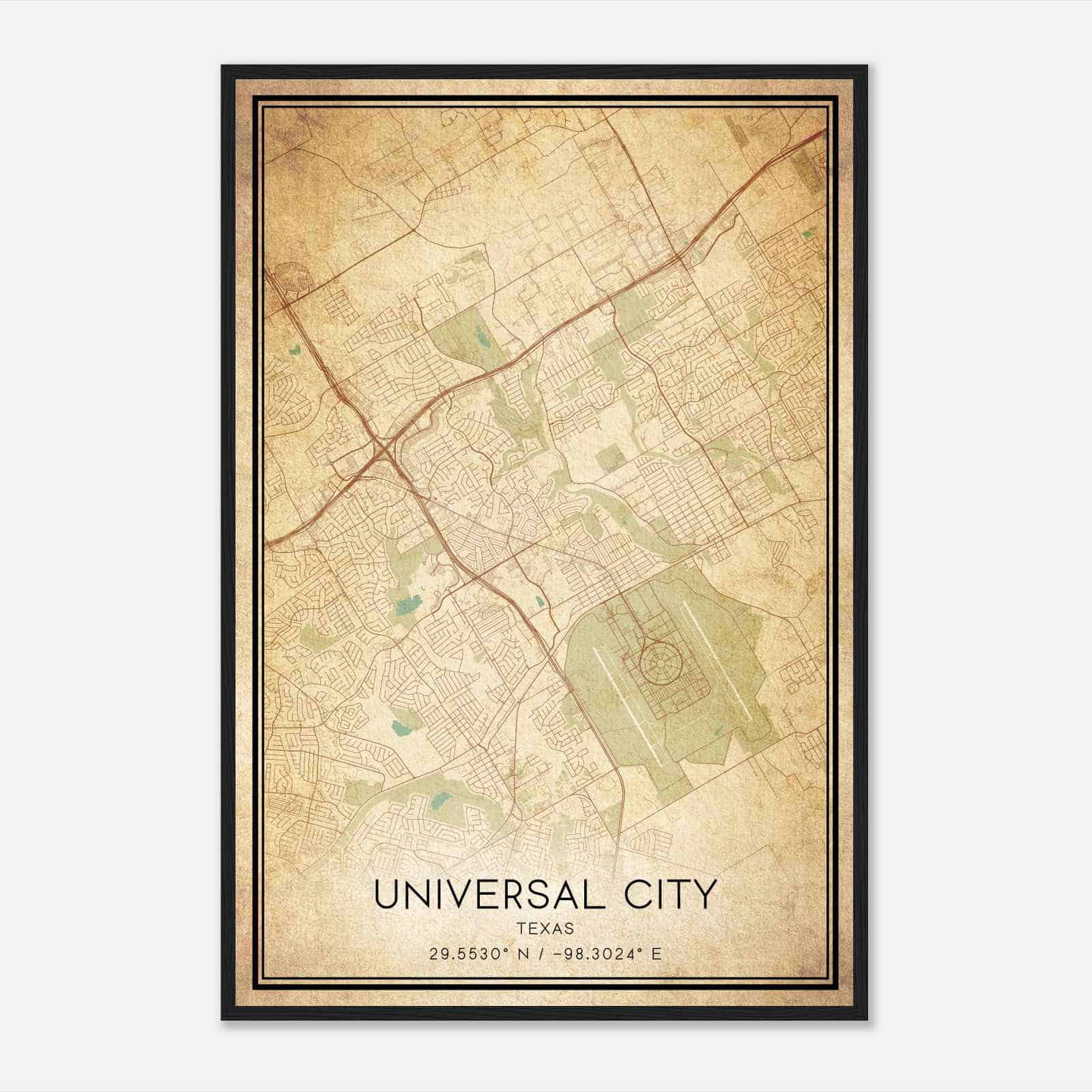 Vintage Universal City Texas Map Poster, Modern Home Decor Wall Art ...