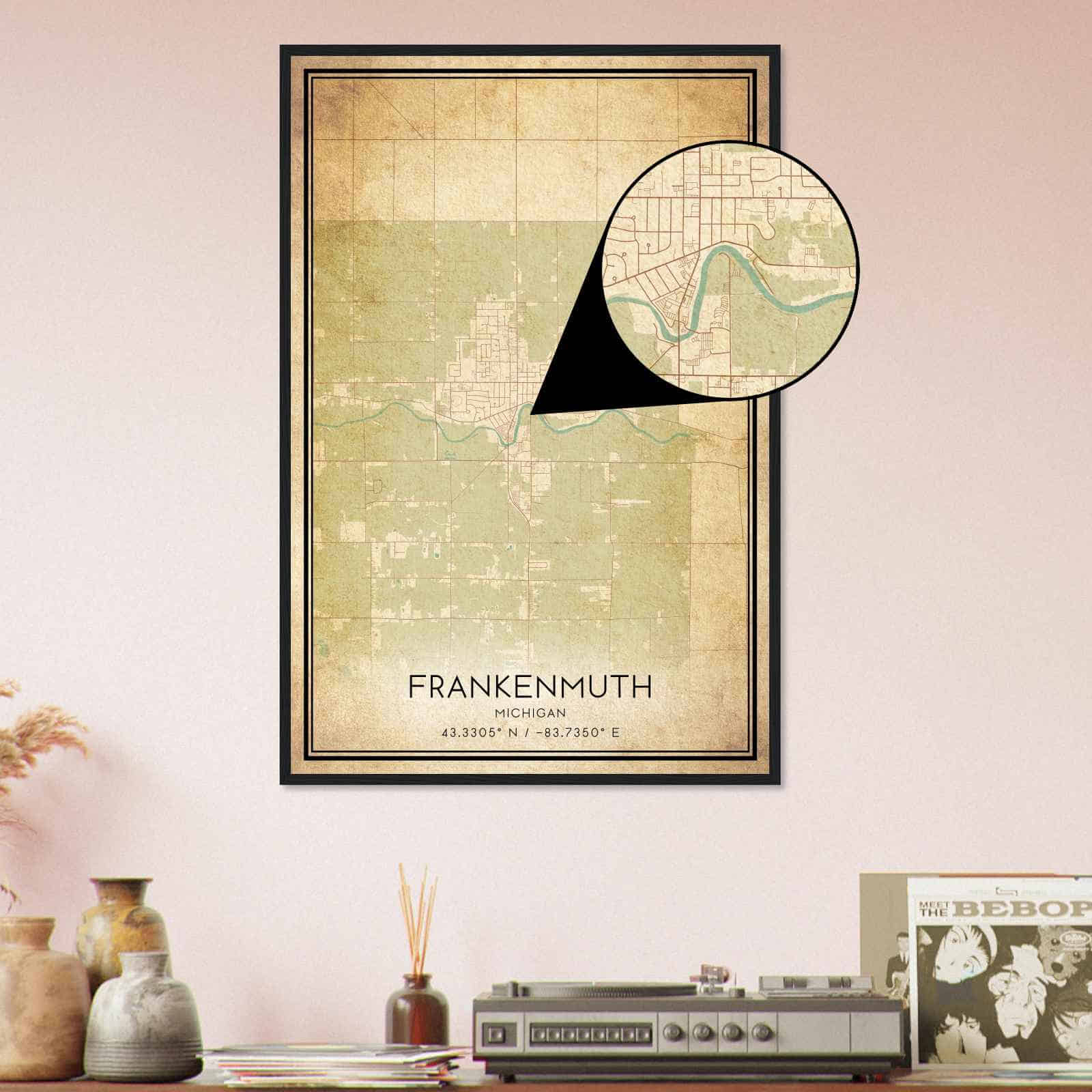 Vintage Frankenmuth Michigan Map Poster, Modern Home Decor Wall Art ...