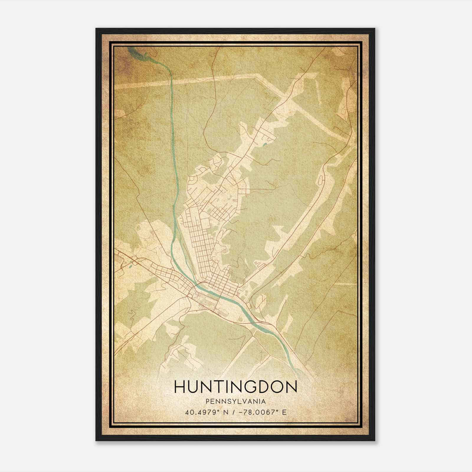 Vintage Huntingdon Pennsylvania Map Poster, Modern Home Decor Wall Art ...