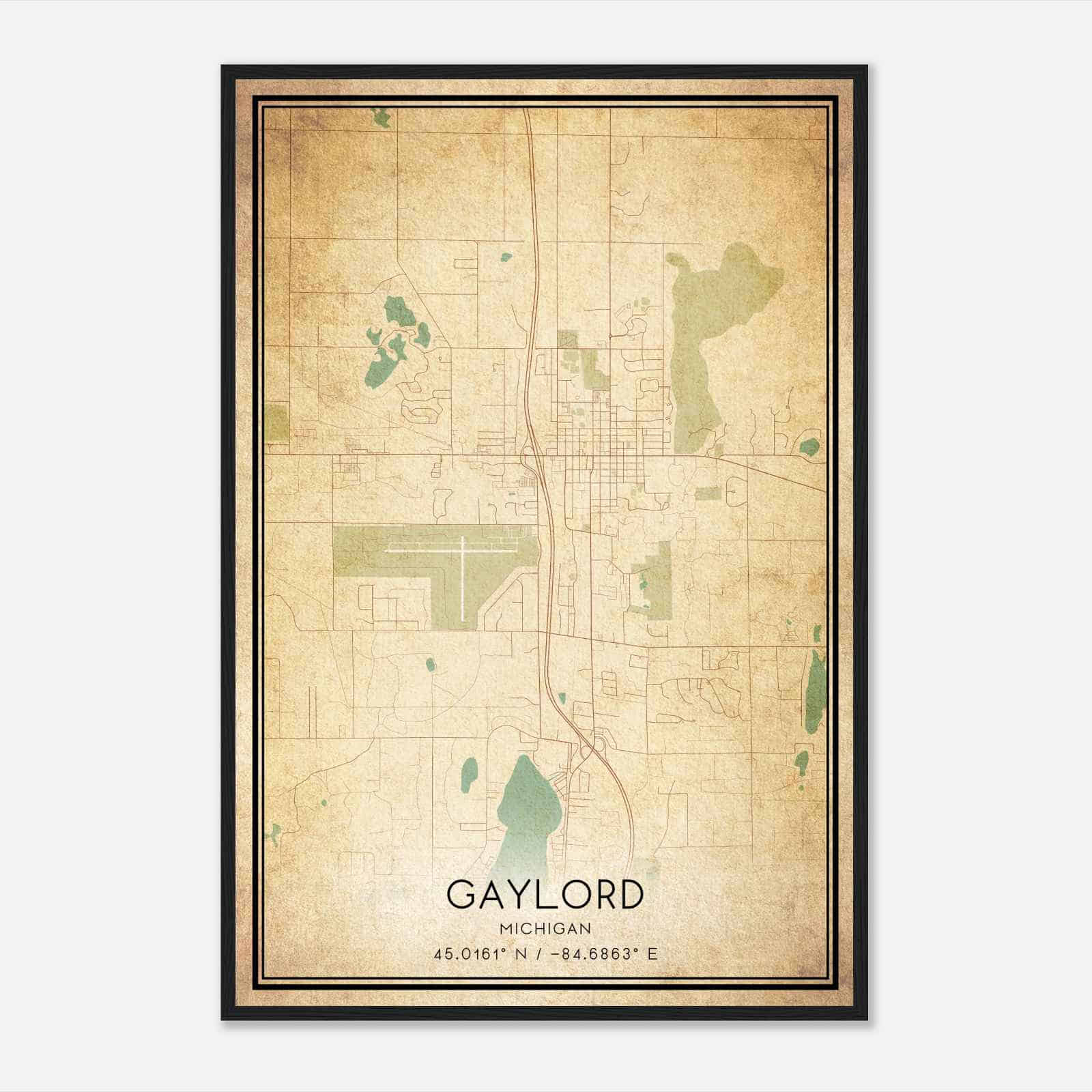 Vintage Gaylord Michigan Map Poster, Modern Home Decor Wall Art Print ...