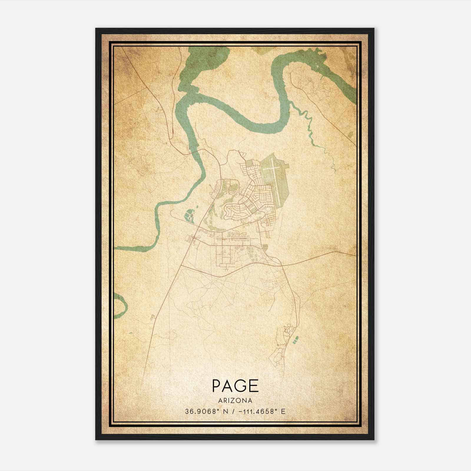 Vintage Page Arizona Map Poster, Modern Home Decor Wall Art Print ...