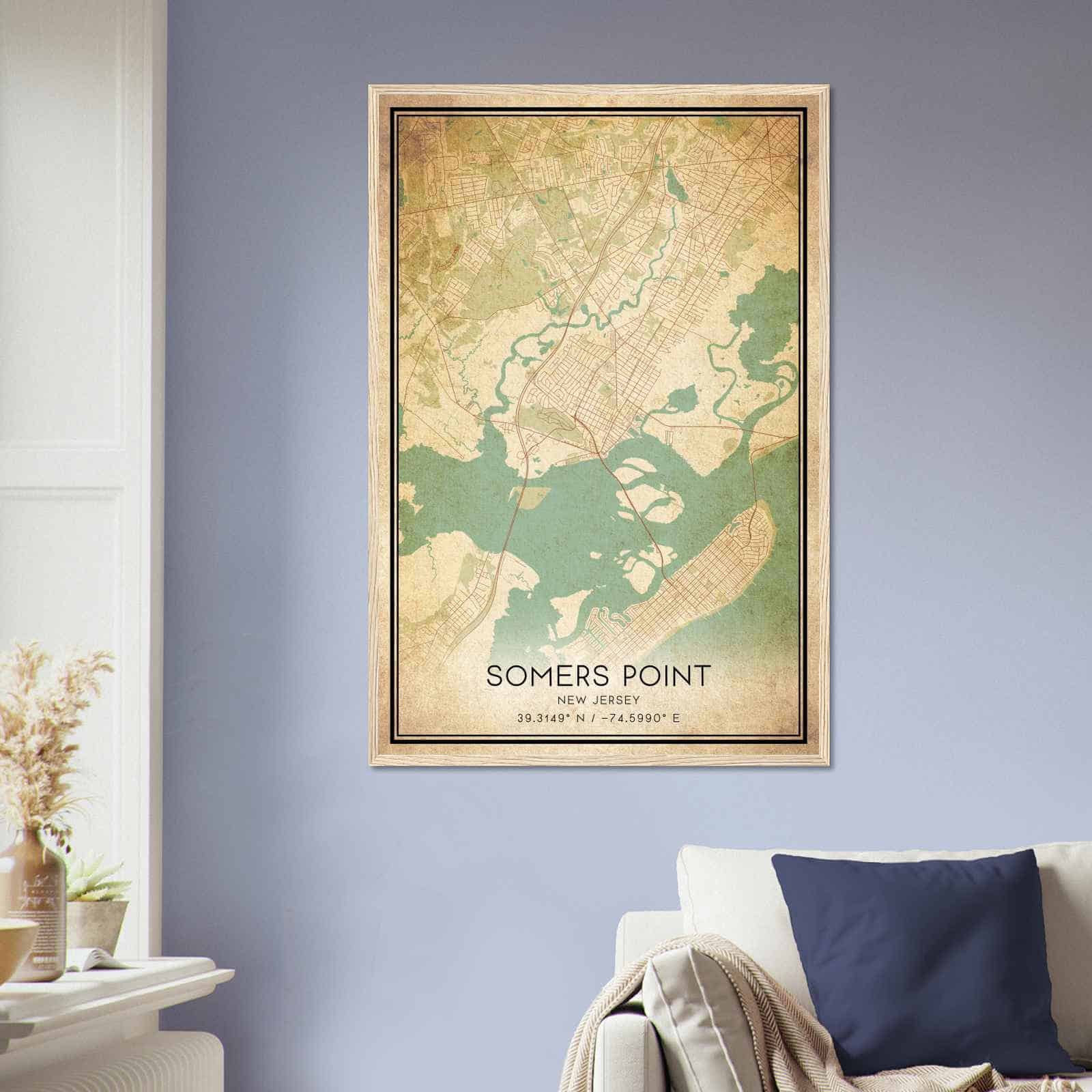 Vintage Somers Point New Jersey Map Poster, Modern Home Decor Wall Art ...