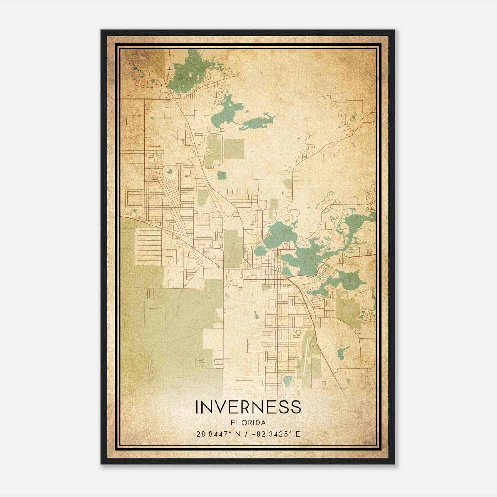 Vintage Inverness Florida Map Poster, Modern Home Decor Wall Art Print ...