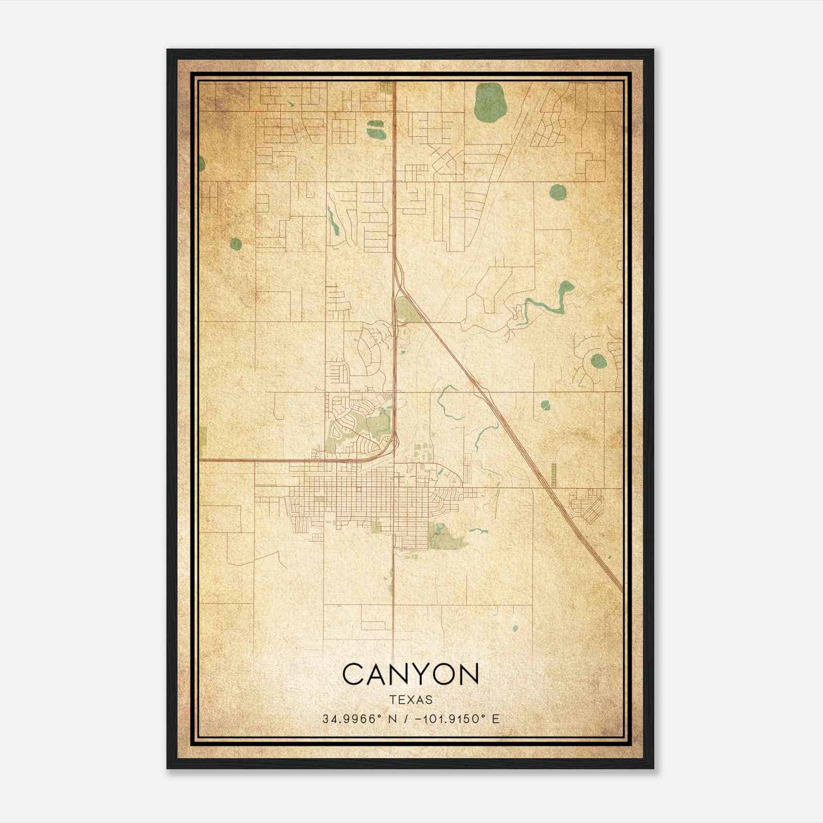 Vintage Canyon Texas Map Poster, Modern Home Decor Wall Art Print ...