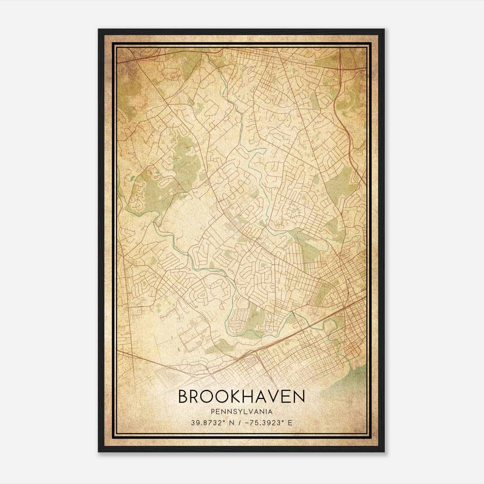 Vintage Brookhaven Pennsylvania Map Poster, Modern Home Decor Wall Art ...