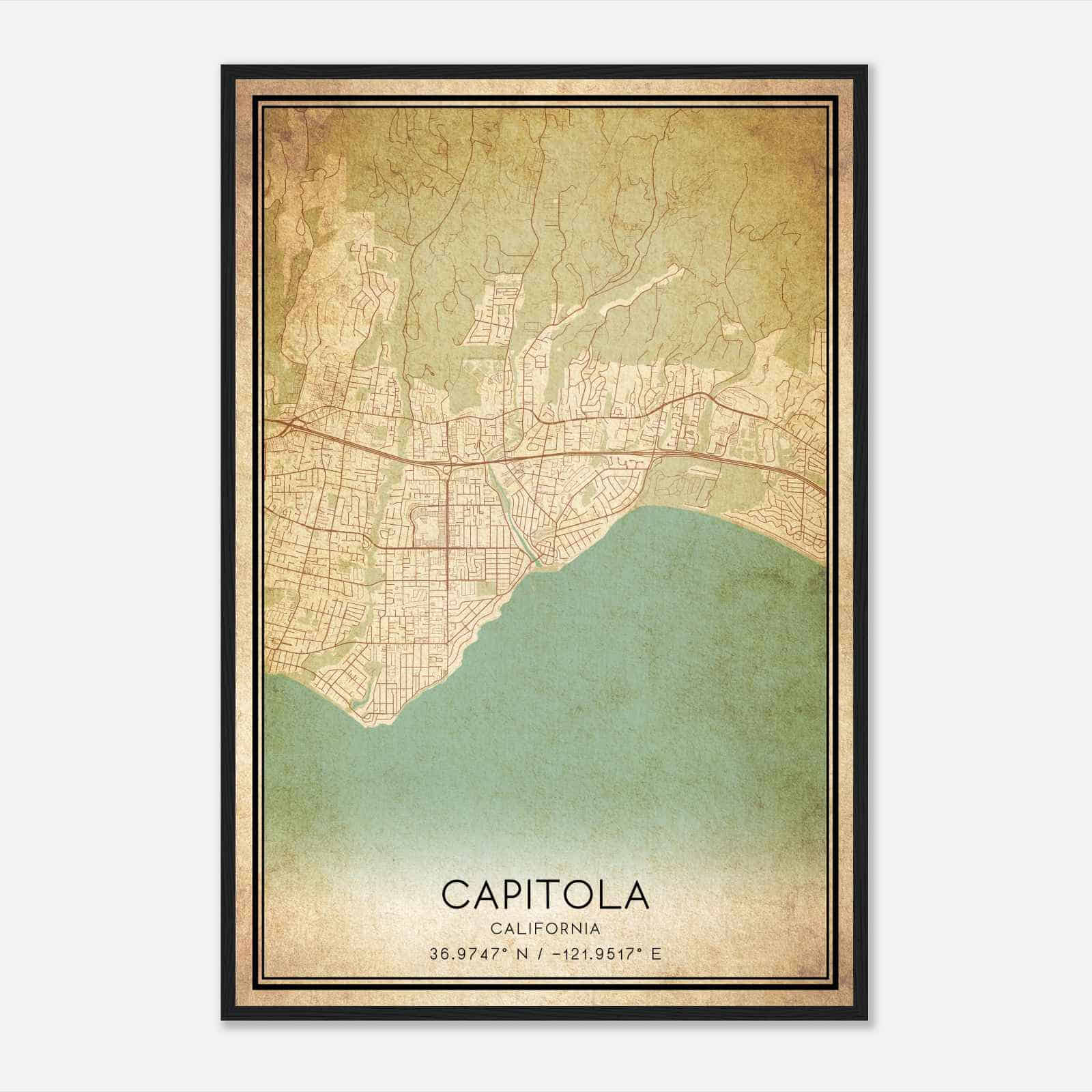 Vintage Capitola California Map Poster, Modern Home Decor Wall Art ...