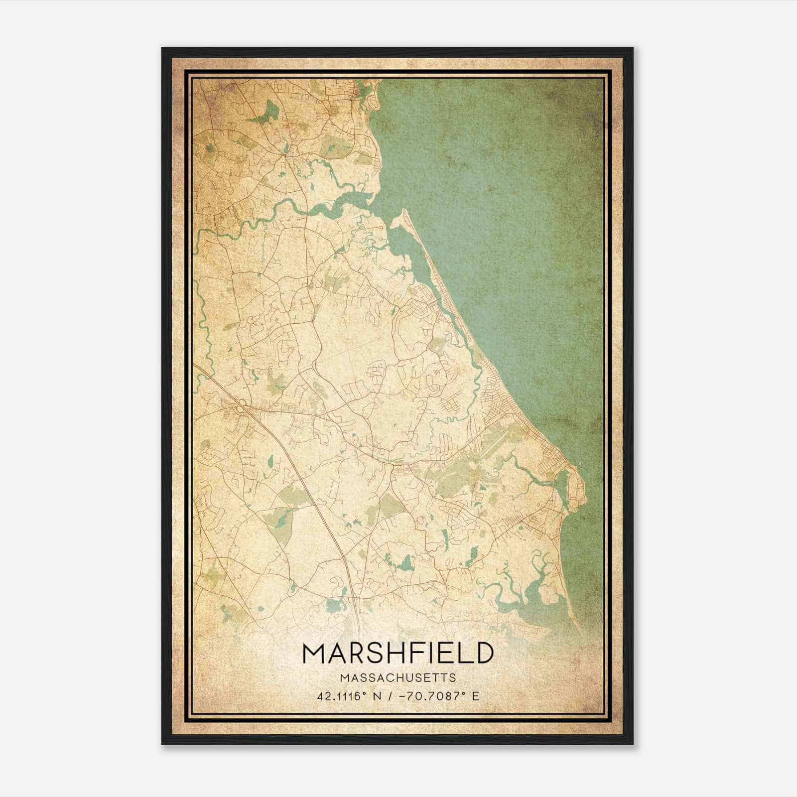 Vintage Marshfield Massachusetts Map Poster, Modern Home Decor Wall Art ...