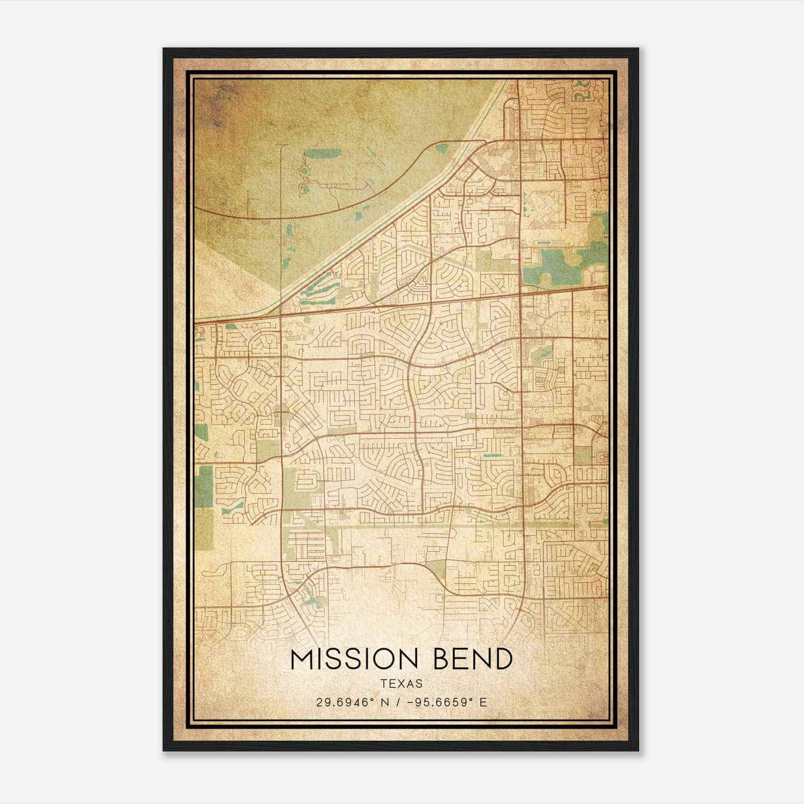 Vintage Mission Bend Texas Map Poster, Modern Home Decor Wall Art Print ...
