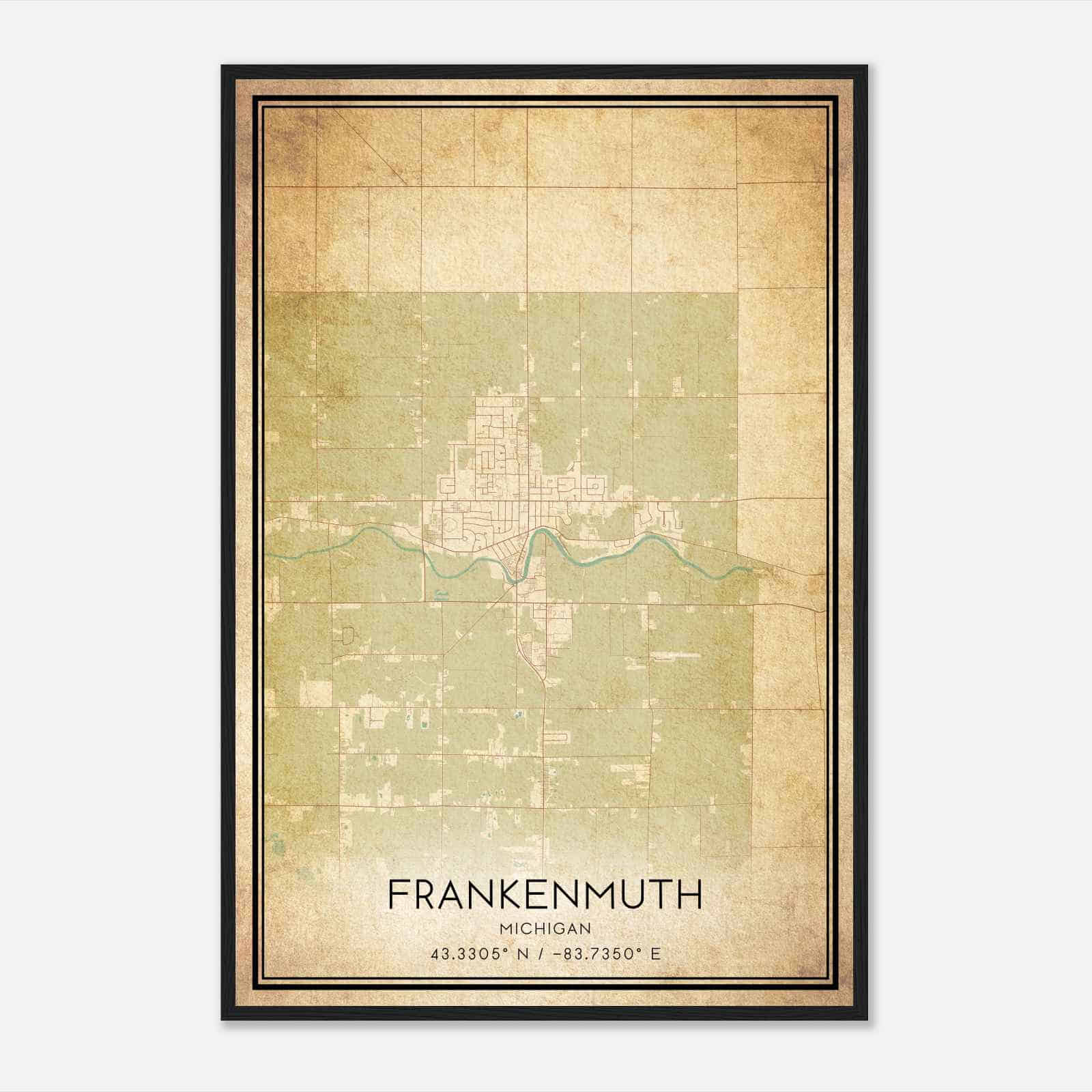 Vintage Frankenmuth Michigan Map Poster, Modern Home Decor Wall Art ...