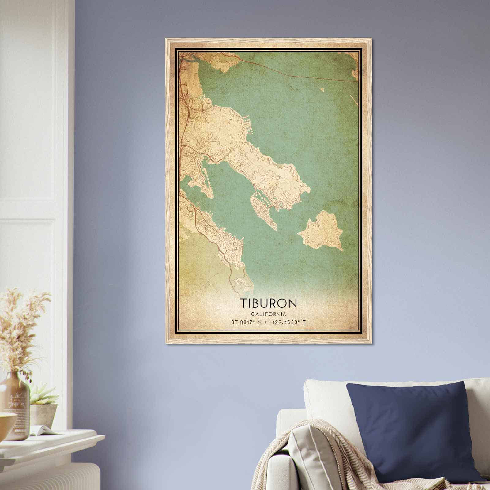 Vintage Tiburon California Map Poster, Modern Home Decor Wall Art Print ...