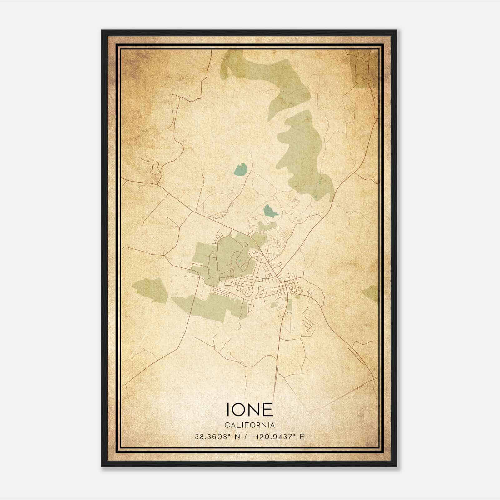 Vintage Ione California Map Poster, Modern Home Decor Wall Art Print ...