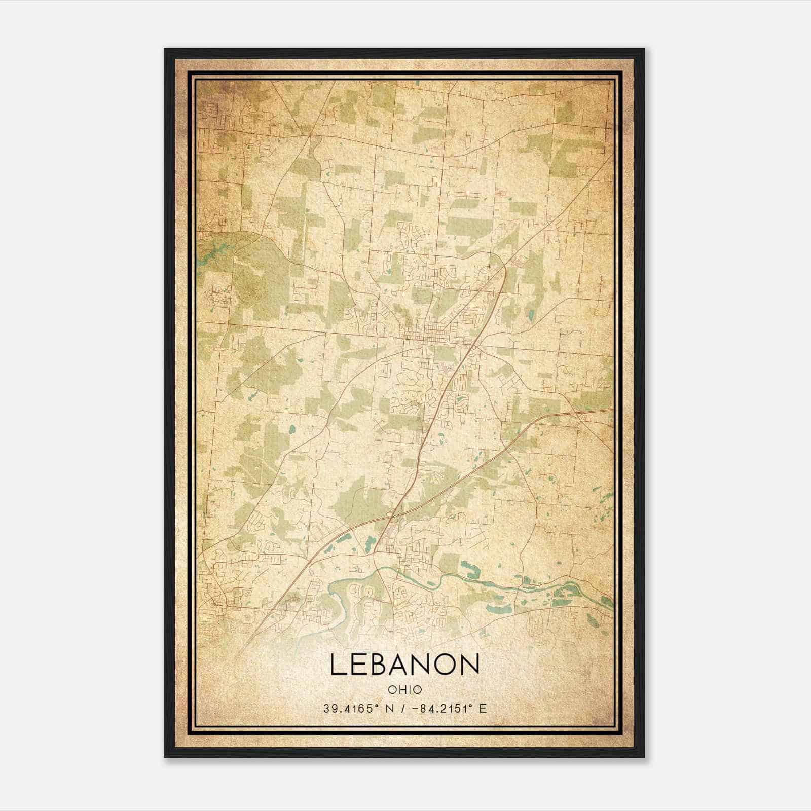 Vintage Lebanon Ohio Map Poster, Modern Home Decor Wall Art Print ...
