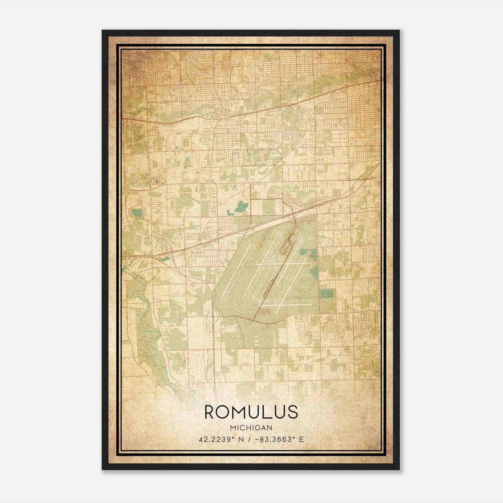 Vintage Romulus Michigan Map Poster, Modern Home Decor Wall Art Print ...