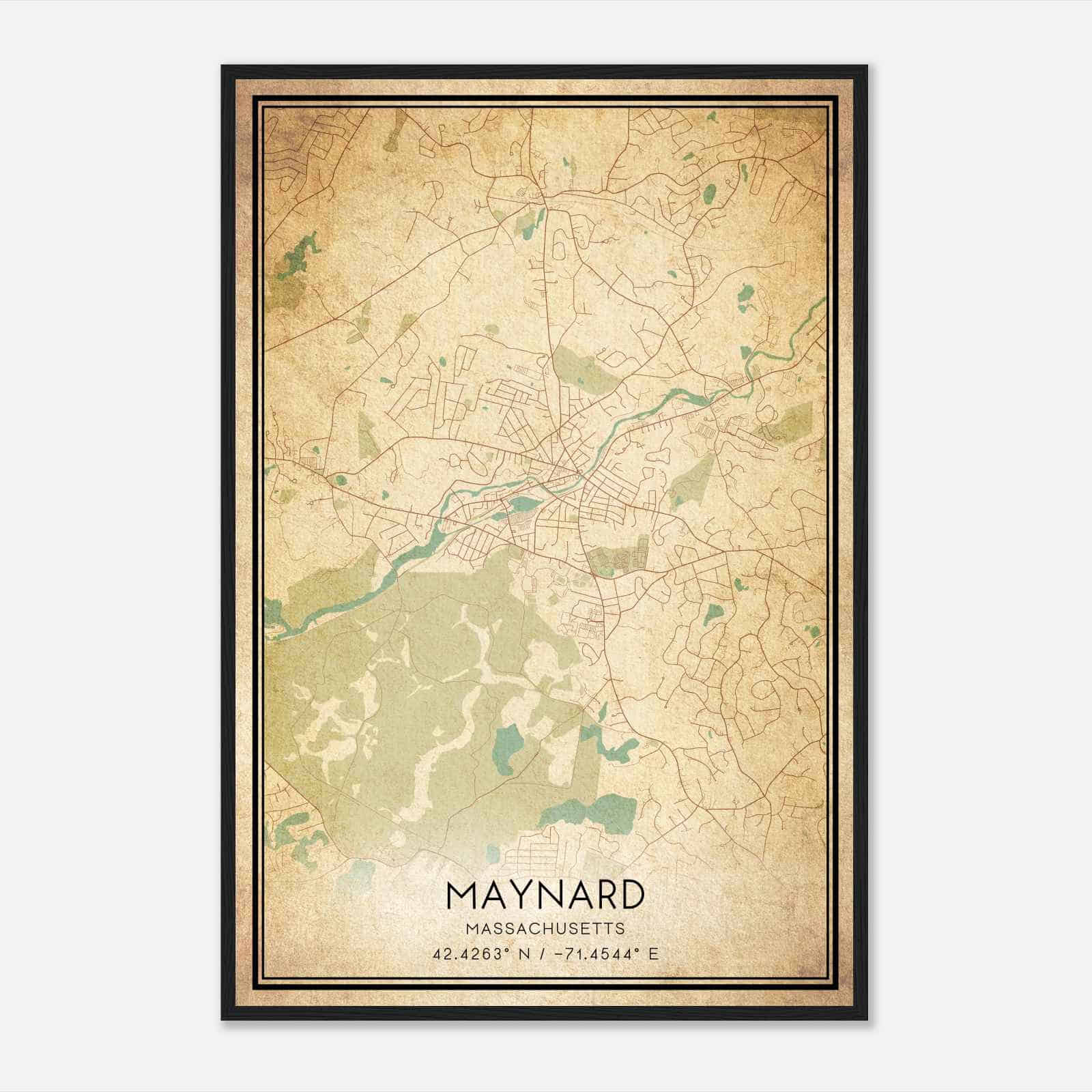 Vintage Maynard Massachusetts Map Poster, Modern Home Decor Wall Art ...