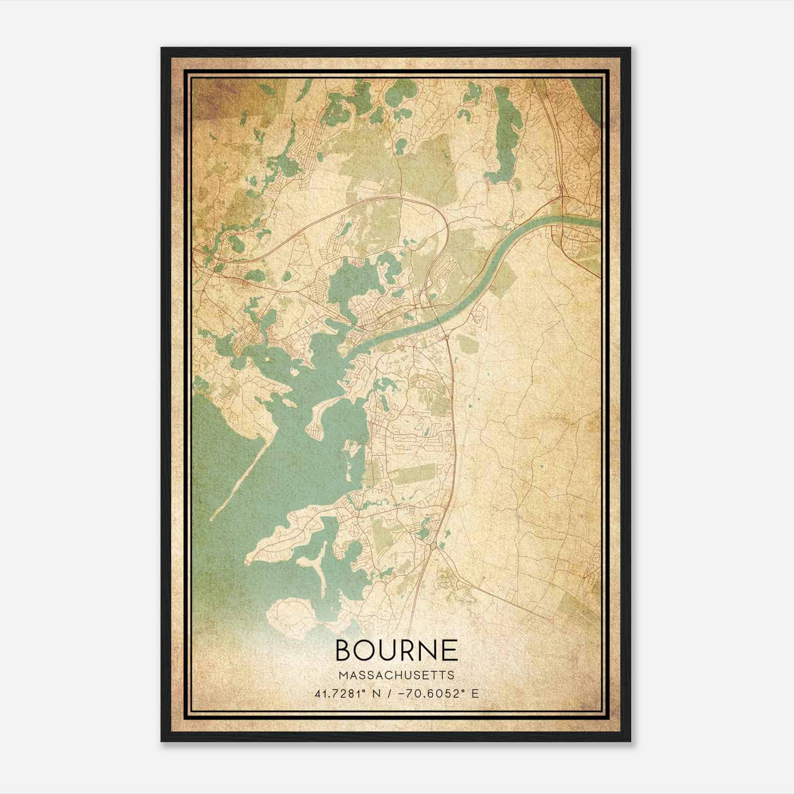 Vintage Bourne Massachusetts Map Poster, Modern Home Decor Wall Art ...
