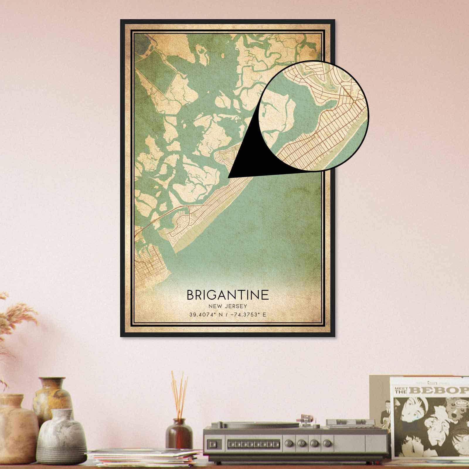 Vintage Brigantine New Jersey Map Poster, Modern Home Decor Wall Art ...