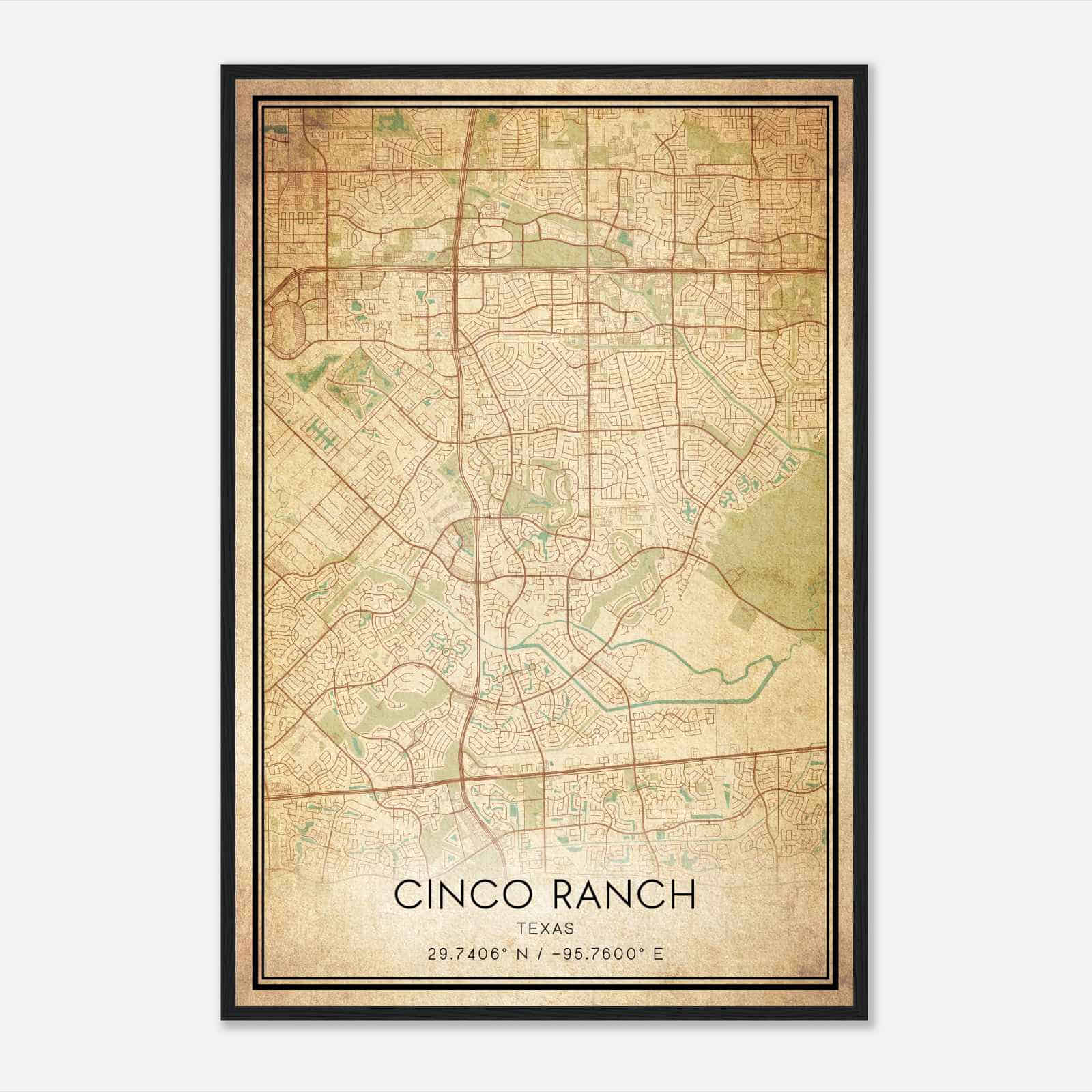 Vintage Cinco Ranch Texas Map Poster, Modern Home Decor Wall Art Print ...