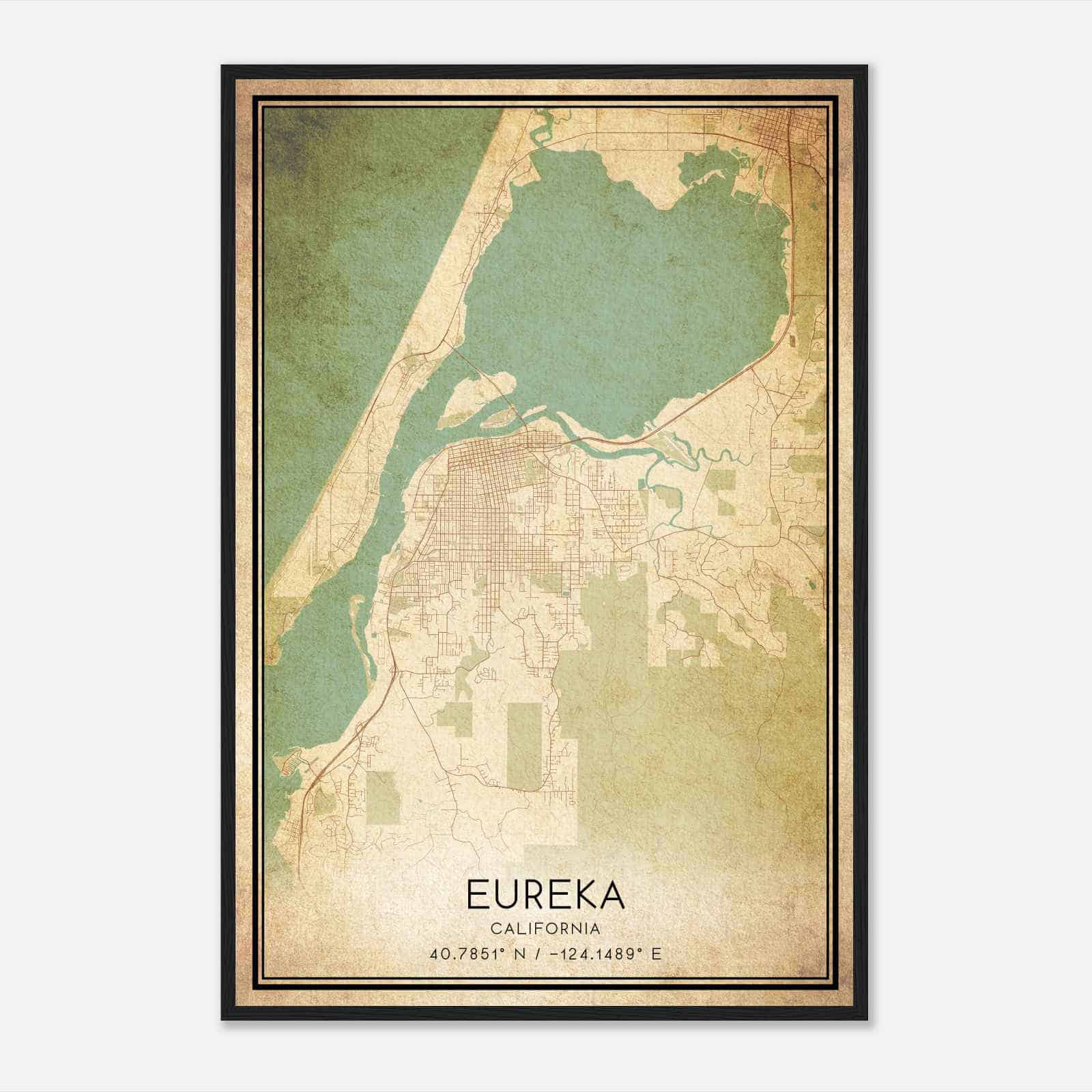 Vintage Eureka California Map Poster, Modern Home Decor Wall Art Print ...