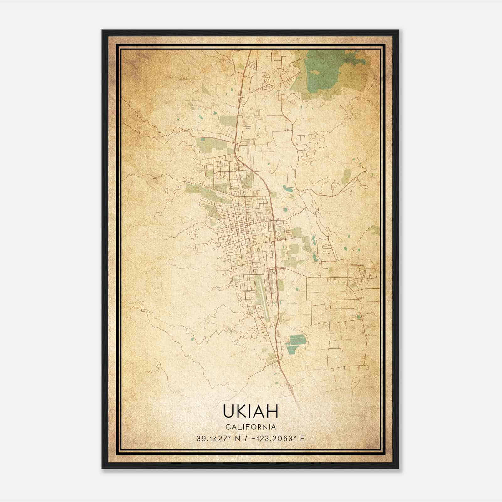 Vintage Ukiah California Map Poster, Modern Home Decor Wall Art Print ...