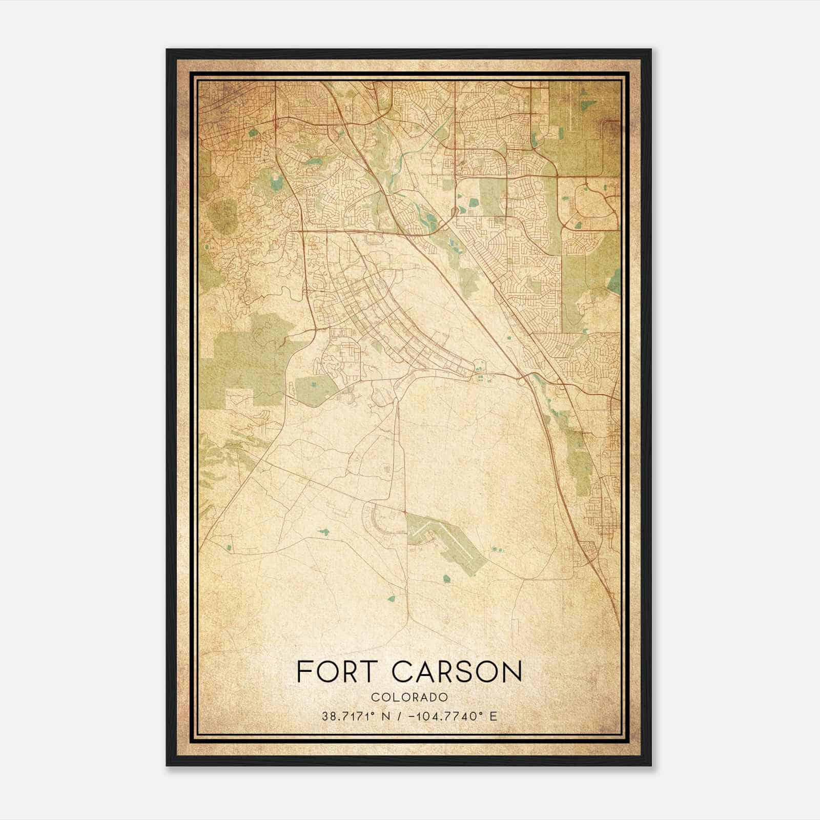 Vintage Fort Carson Colorado Map Poster, Modern Home Decor Wall Art ...