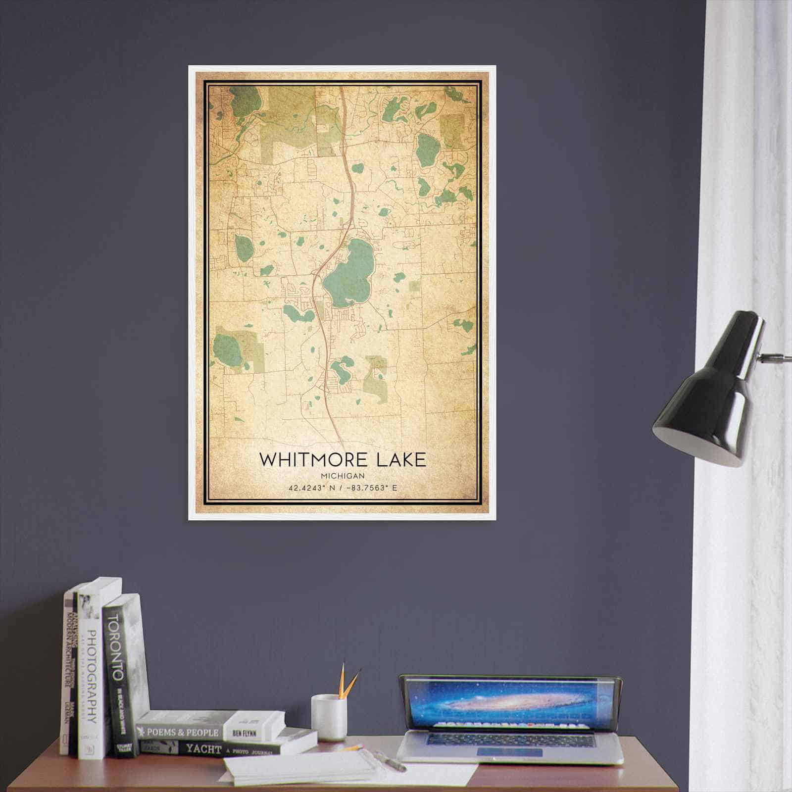 Vintage Whitmore Lake Michigan Map Poster, Modern Home Decor Wall Art ...