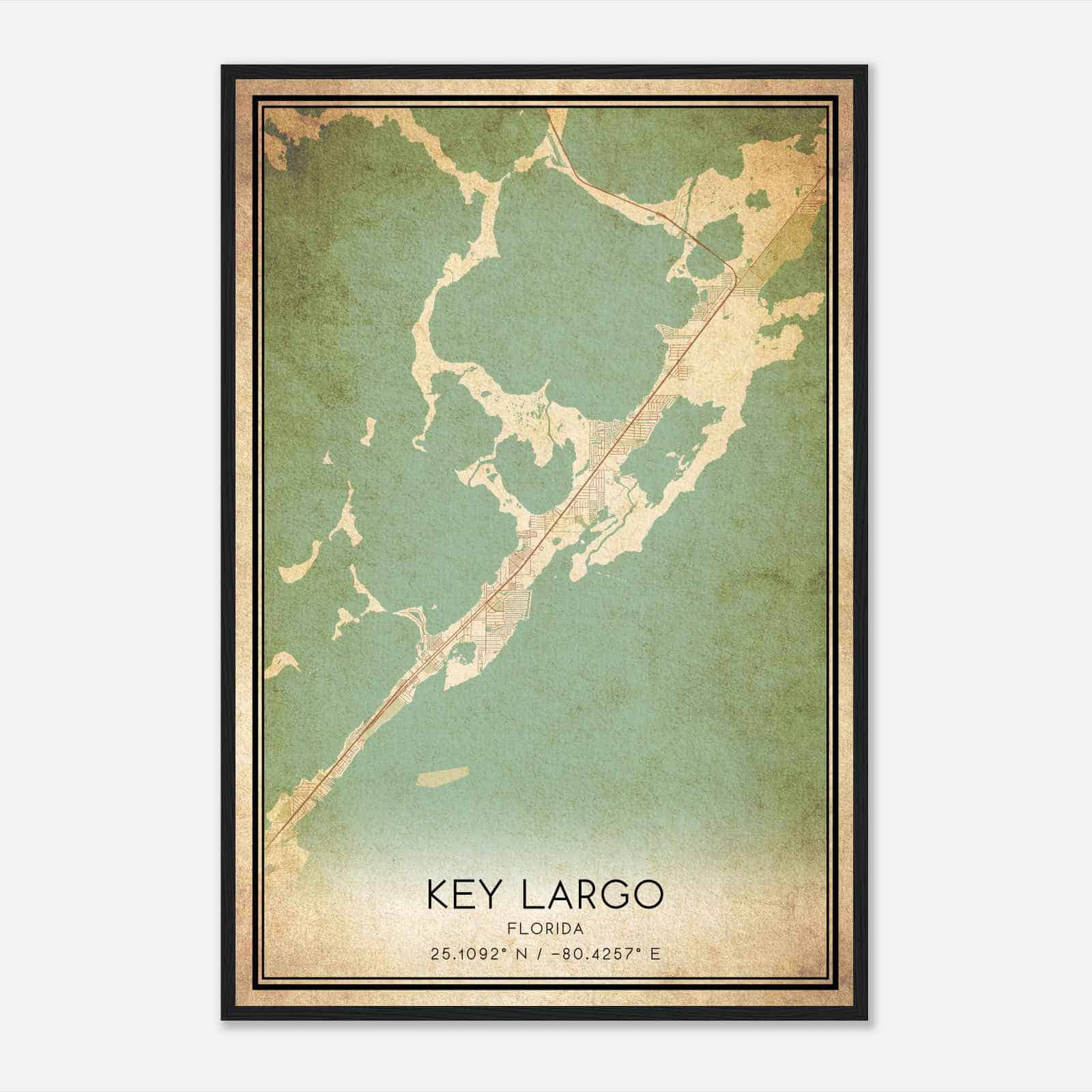 Vintage Key Largo Florida Map Poster, Modern Home Decor Wall Art Print ...