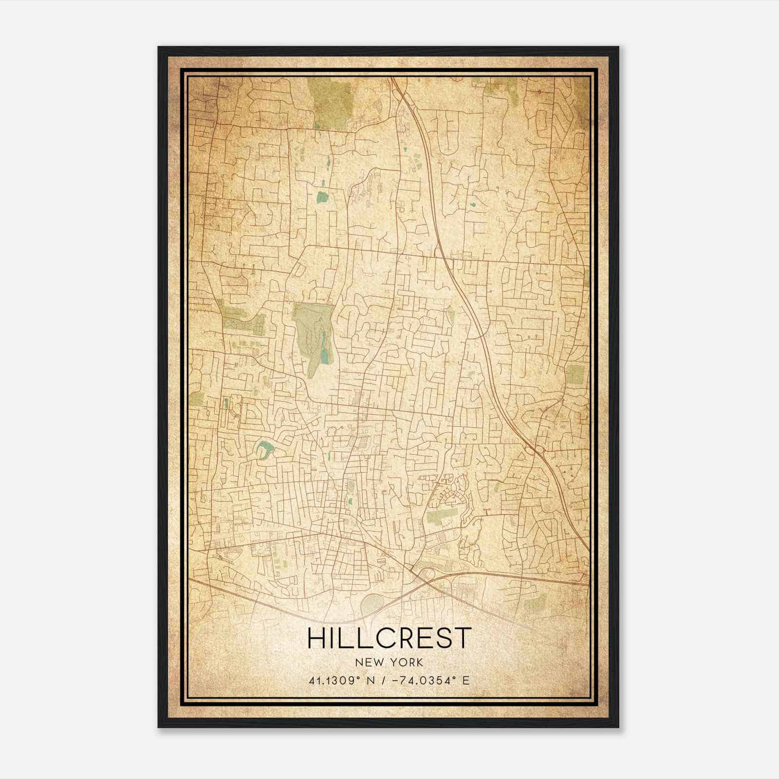 Vintage Hillcrest New York Map Poster, Modern Home Decor Wall Art Print - Custom Maps & Posters