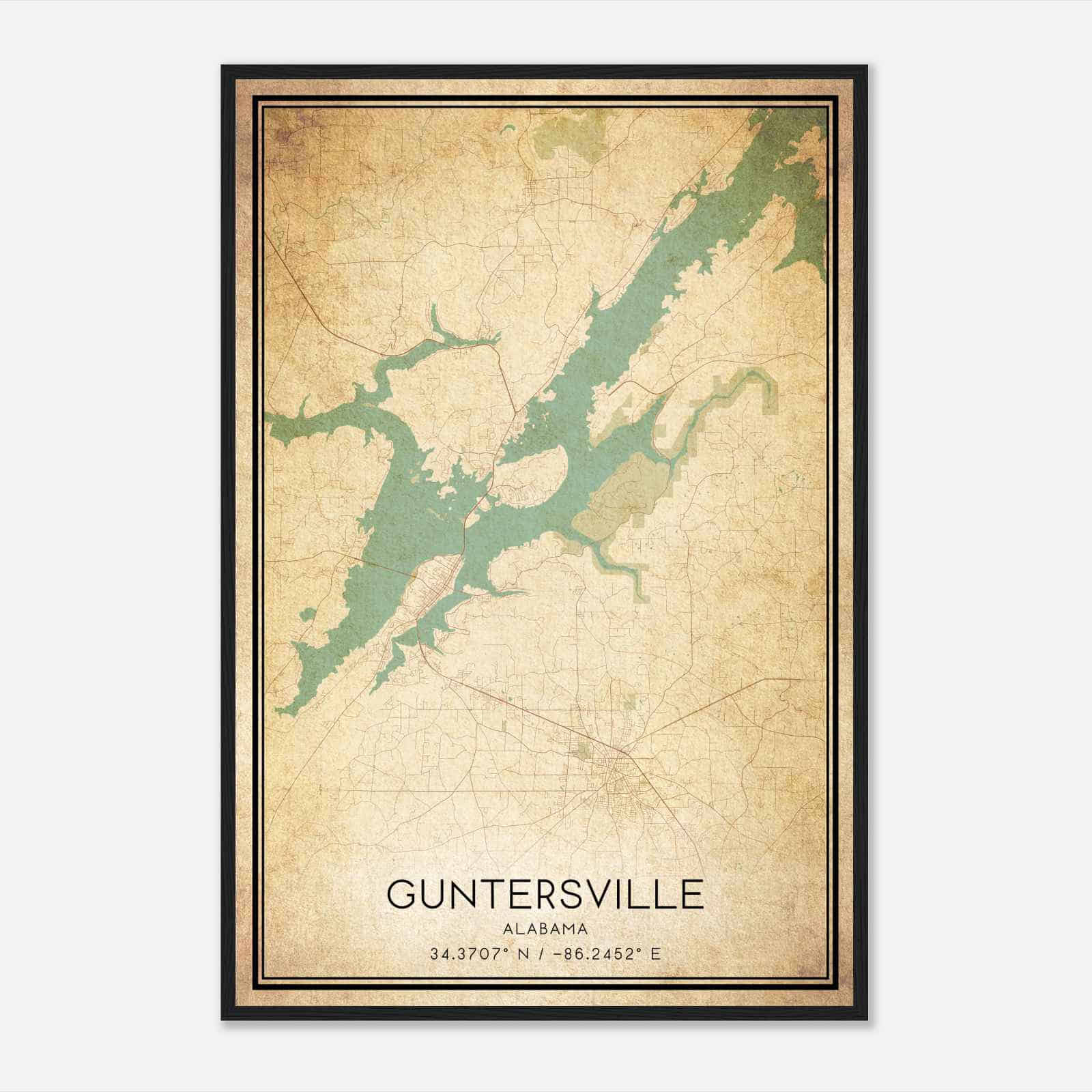 Vintage Guntersville Alabama Map Poster, Modern Home Decor Wall Art ...