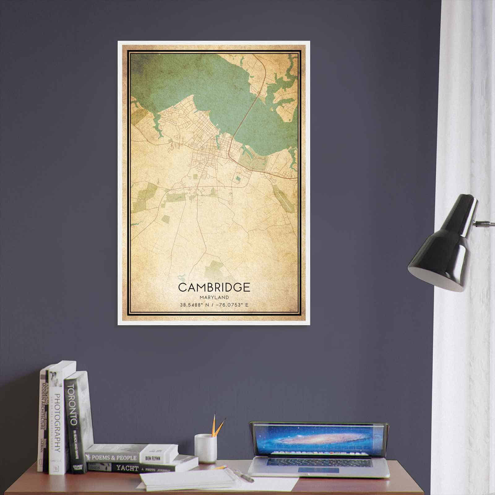 Vintage Cambridge Maryland Map Poster, Modern Home Decor Wall Art Print ...
