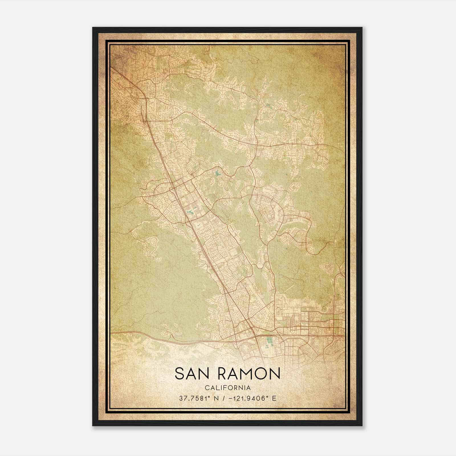 Vintage San Ramon California Map Poster, Modern Home Decor Wall Art ...