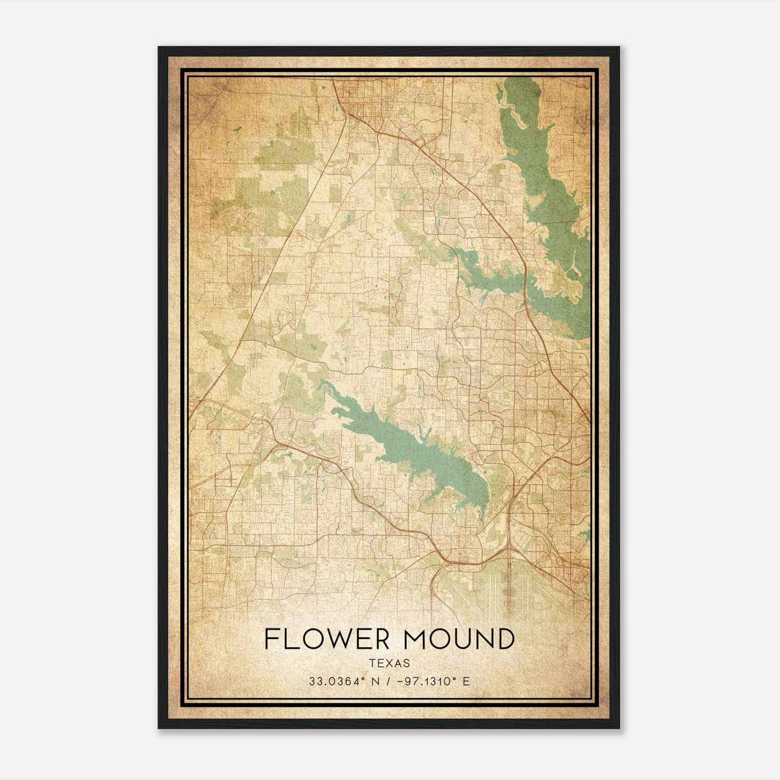 Vintage Flower Mound Texas Map Poster, Modern Home Decor Wall Art Print ...