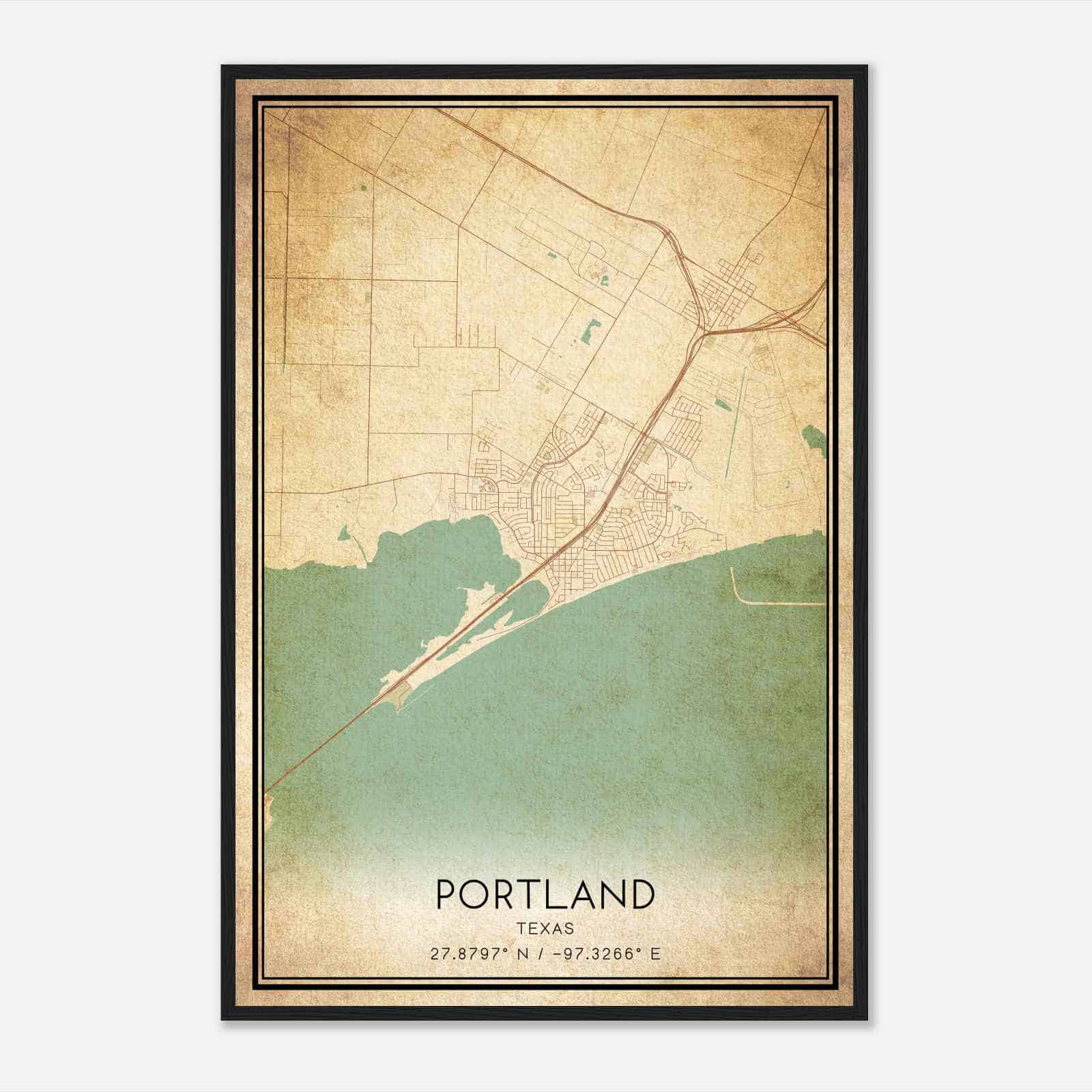 Vintage Portland Texas Map Poster, Modern Home Decor Wall Art Print ...