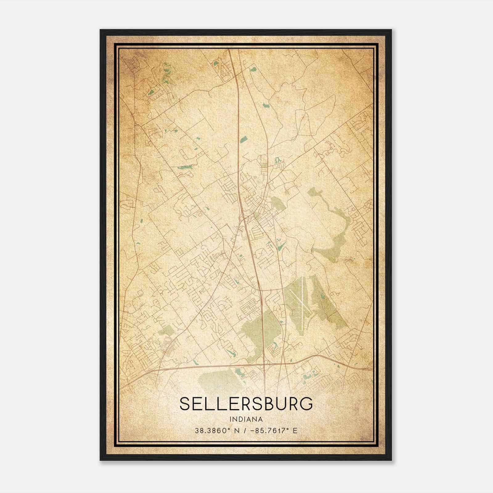 Vintage Sellersburg Indiana Map Poster, Modern Home Decor Wall Art ...