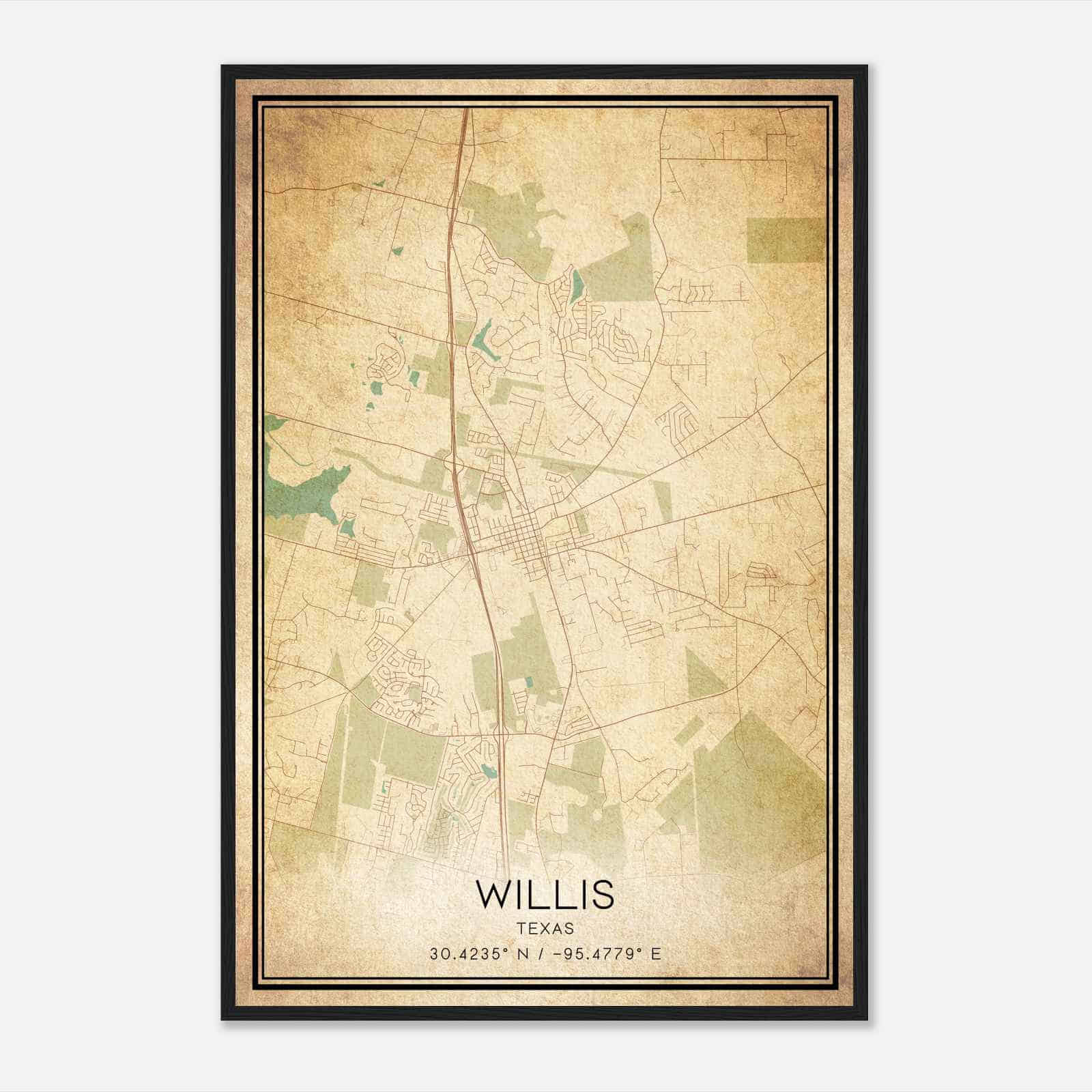Vintage Willis Texas Map Poster, Modern Home Decor Wall Art Print ...