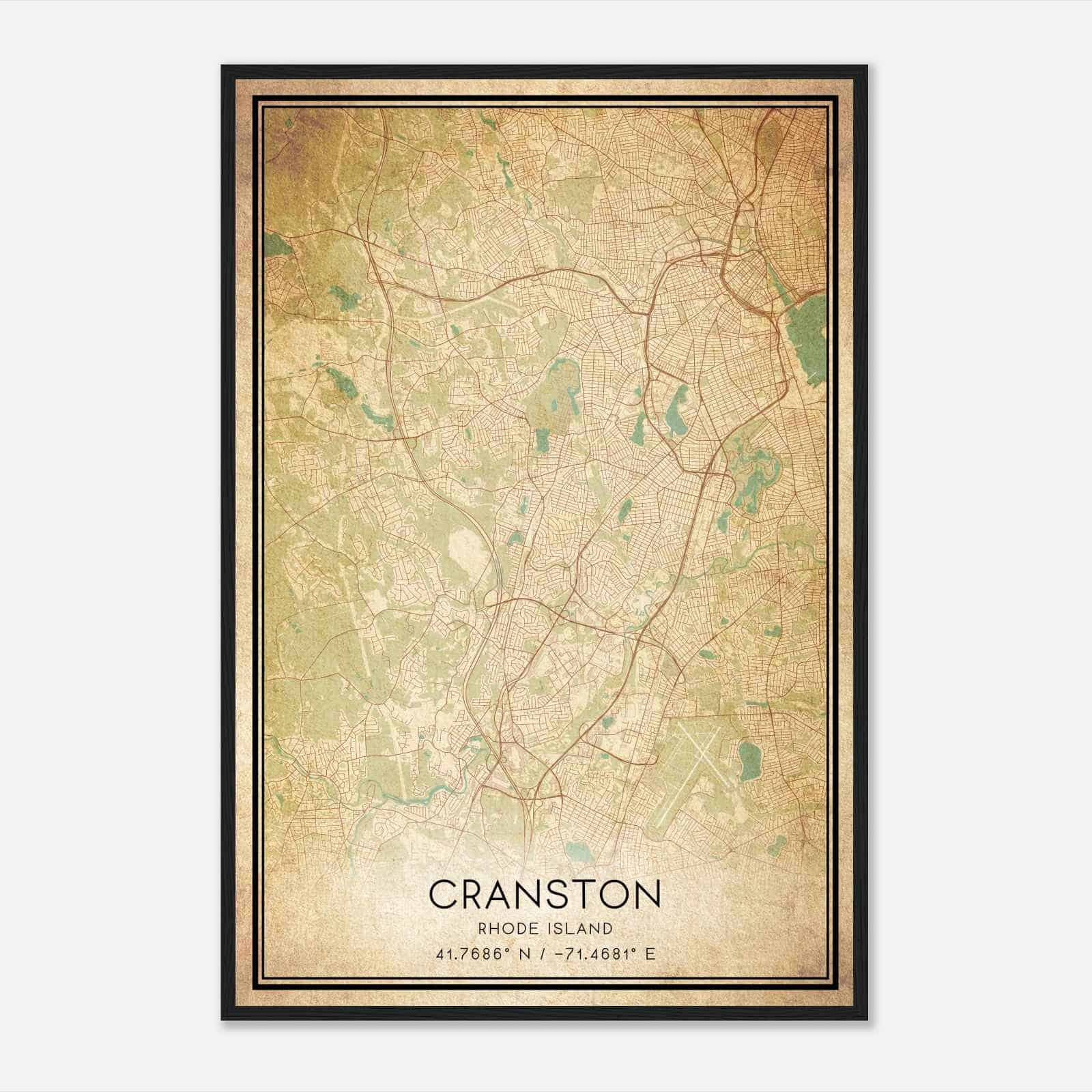 Vintage Cranston Rhode Island Map Poster, Modern Home Decor Wall Art ...