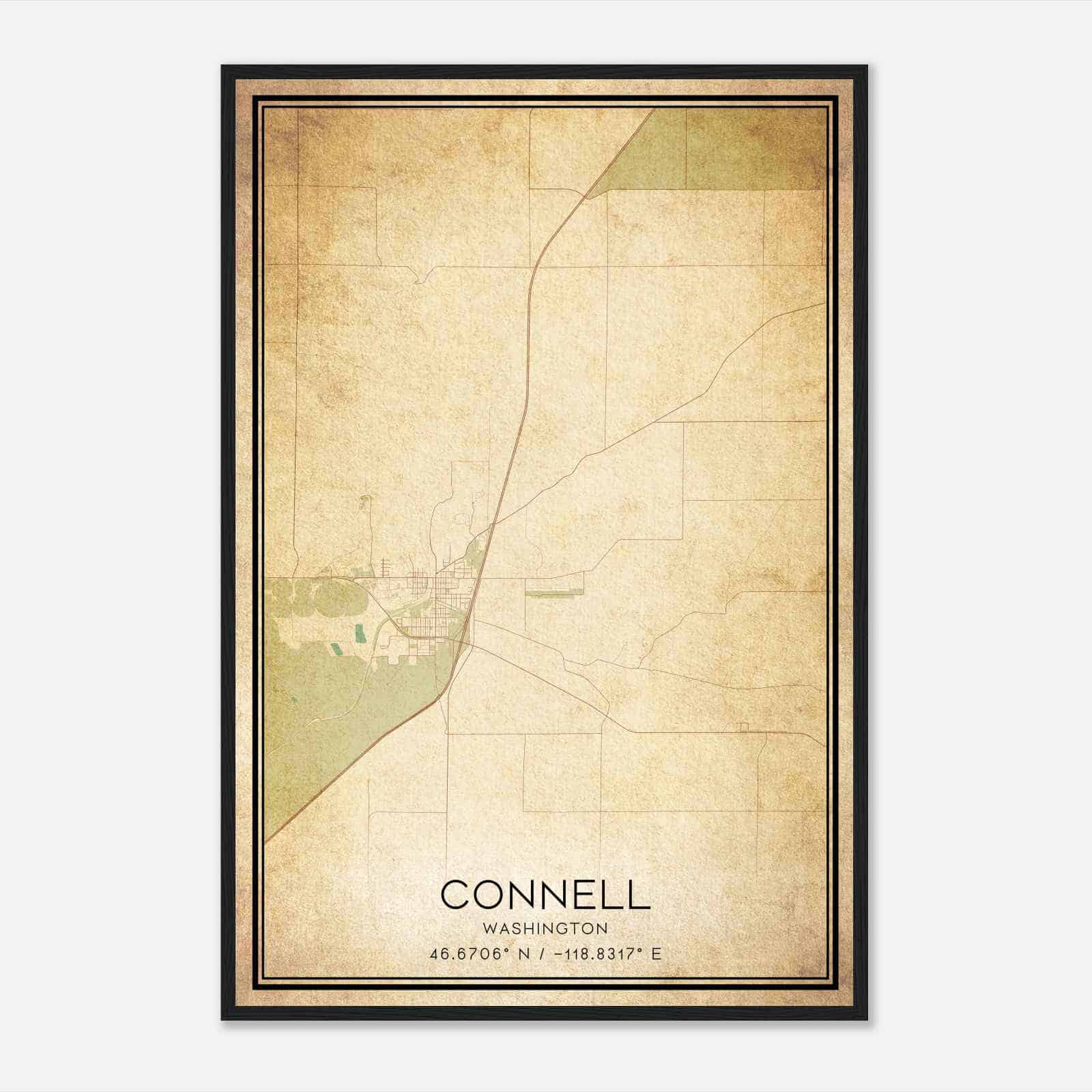 Vintage Connell Washington Map Poster, Modern Home Decor Wall Art Print ...