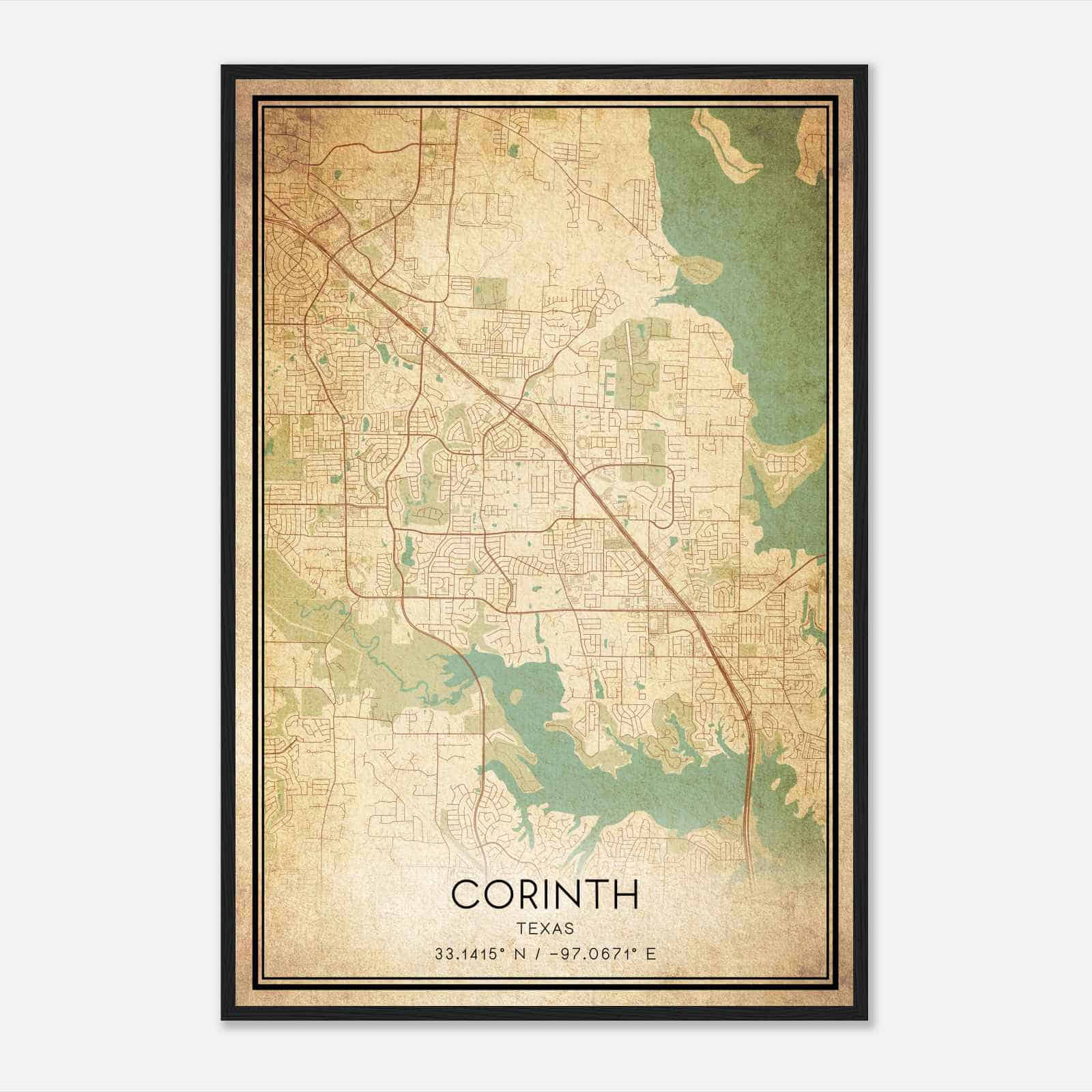 Vintage Corinth Texas Map Poster, Modern Home Decor Wall Art Print ...