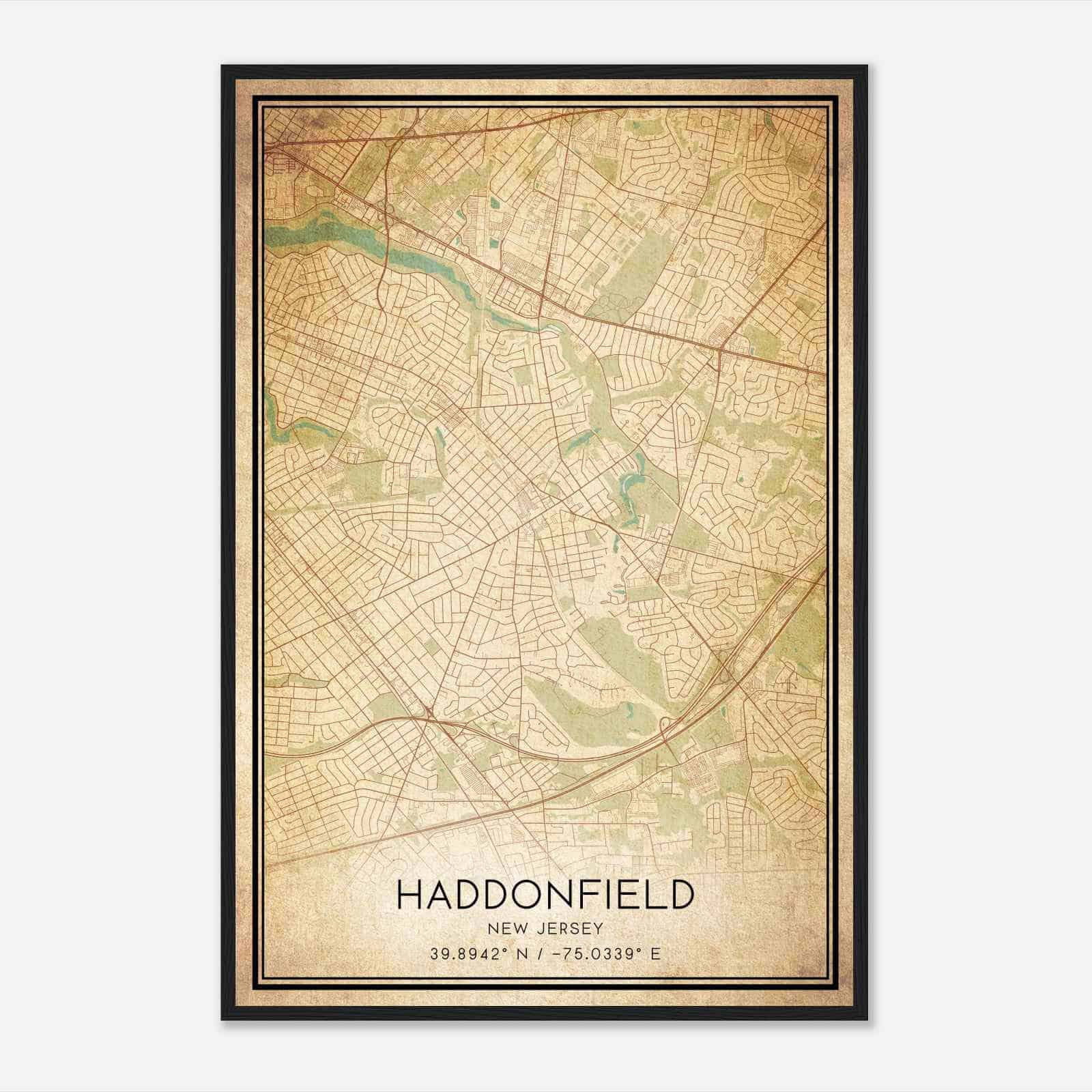 Vintage Haddonfield New Jersey Map Poster, Modern Home Decor Wall Art ...