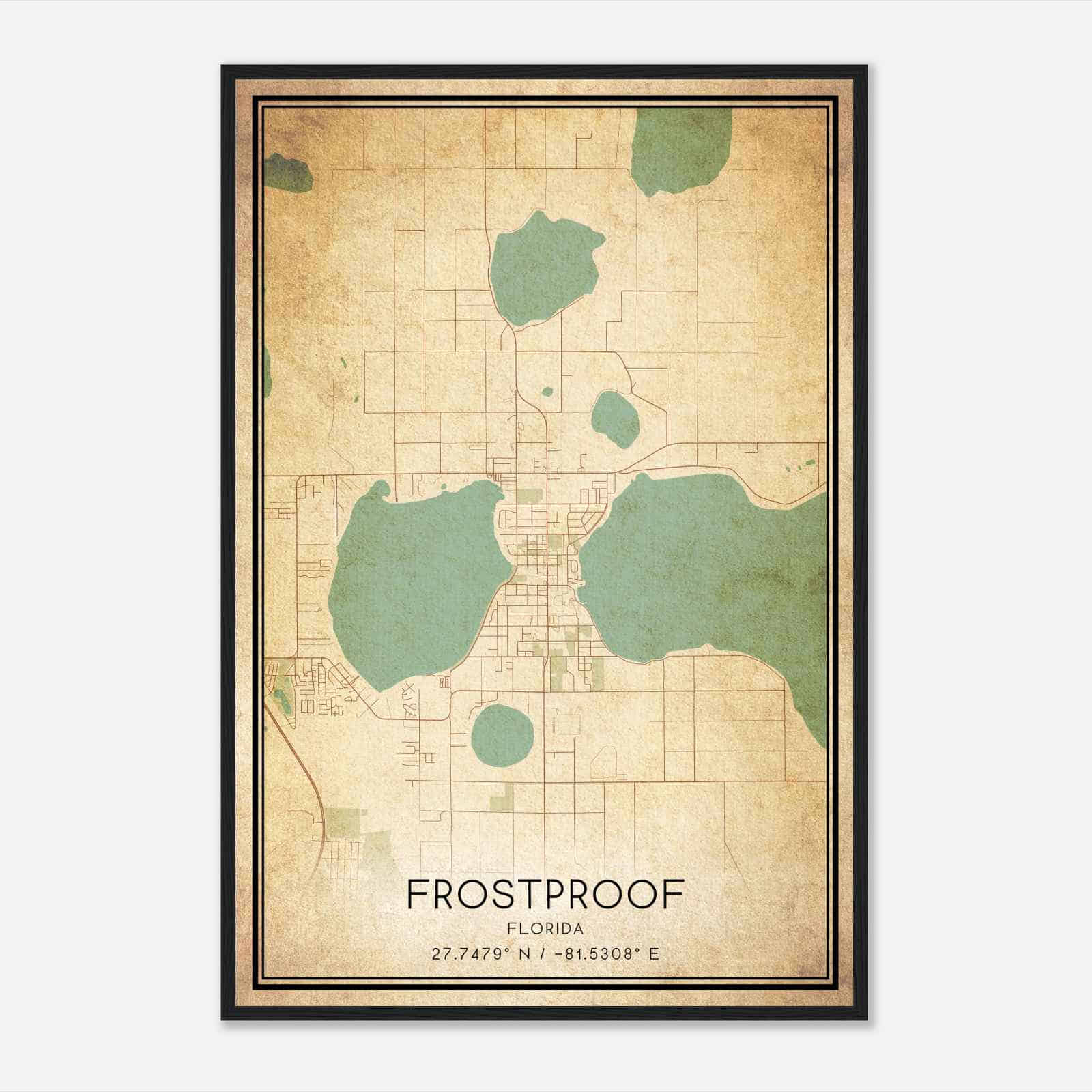 Vintage Frostproof Florida Map Poster, Modern Home Decor Wall Art Print ...