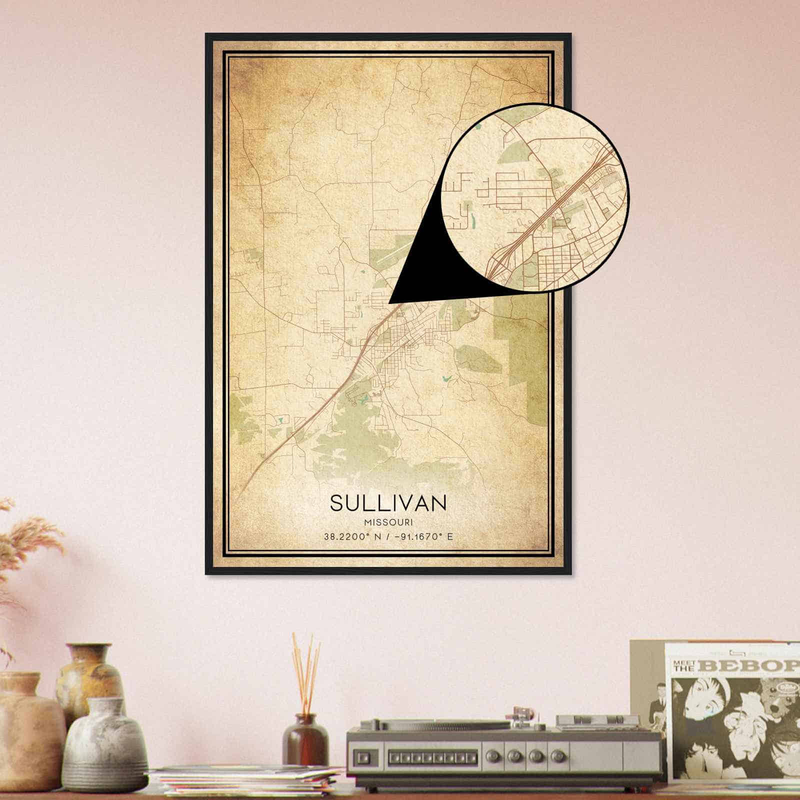 Vintage Sullivan Missouri Map Poster, Modern Home Decor Wall Art Print ...