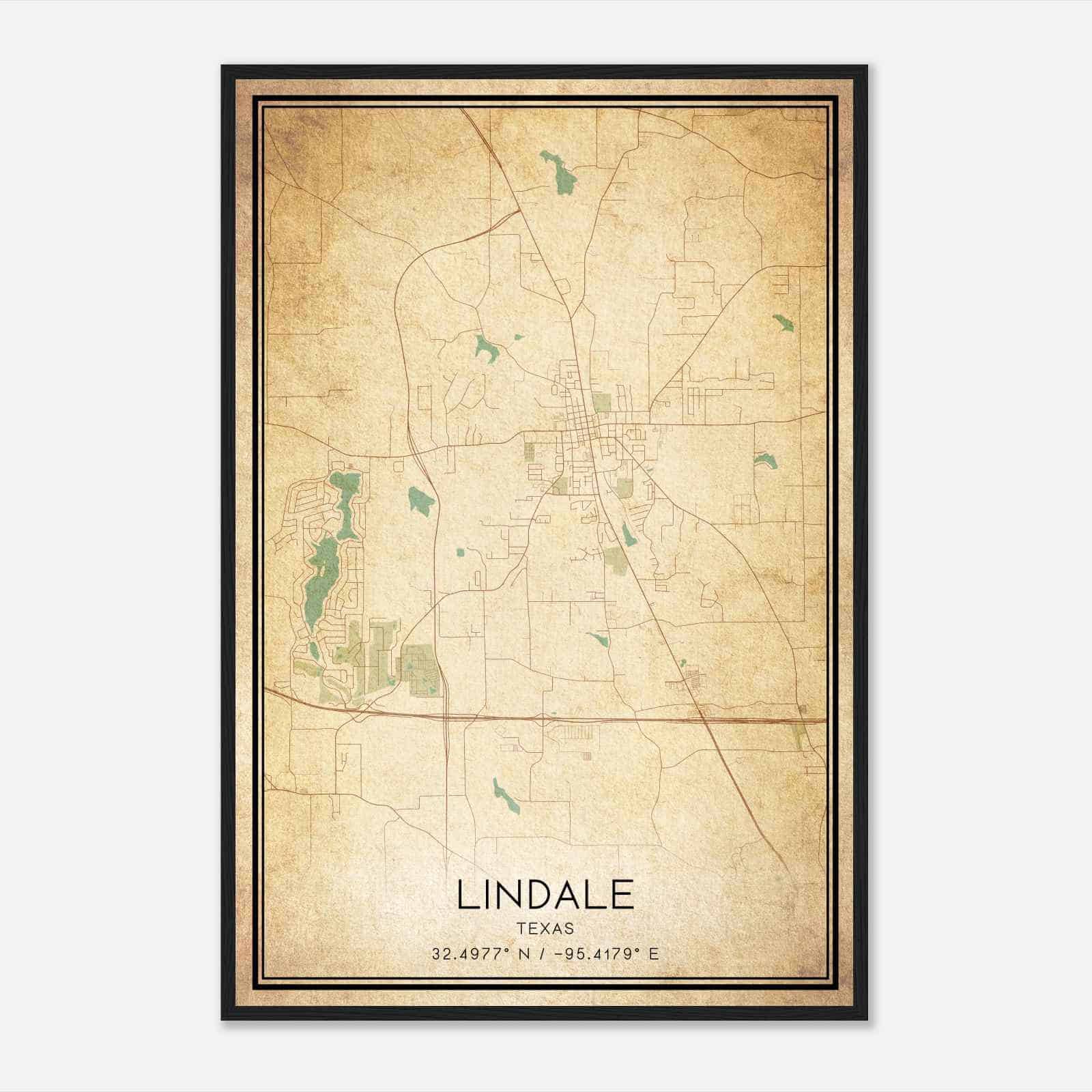 Vintage Lindale Texas Map Poster, Modern Home Decor Wall Art Print ...