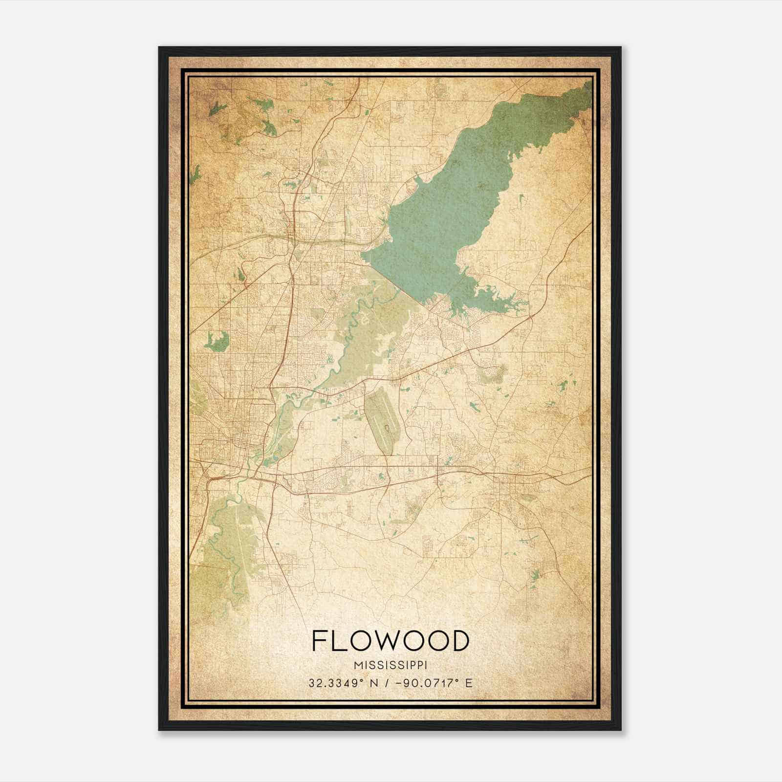 Vintage Flowood Mississippi Map Poster, Modern Home Decor Wall Art ...